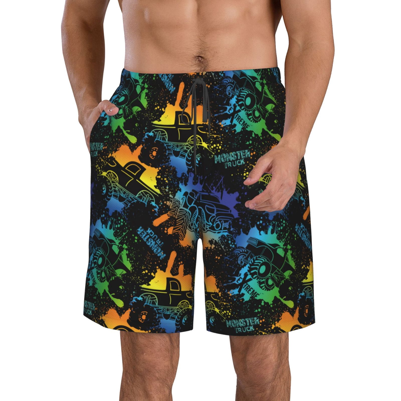 Cauagu Retro Truck Print Men's Swim Trunks,Hawaiian Bathing Suit ...