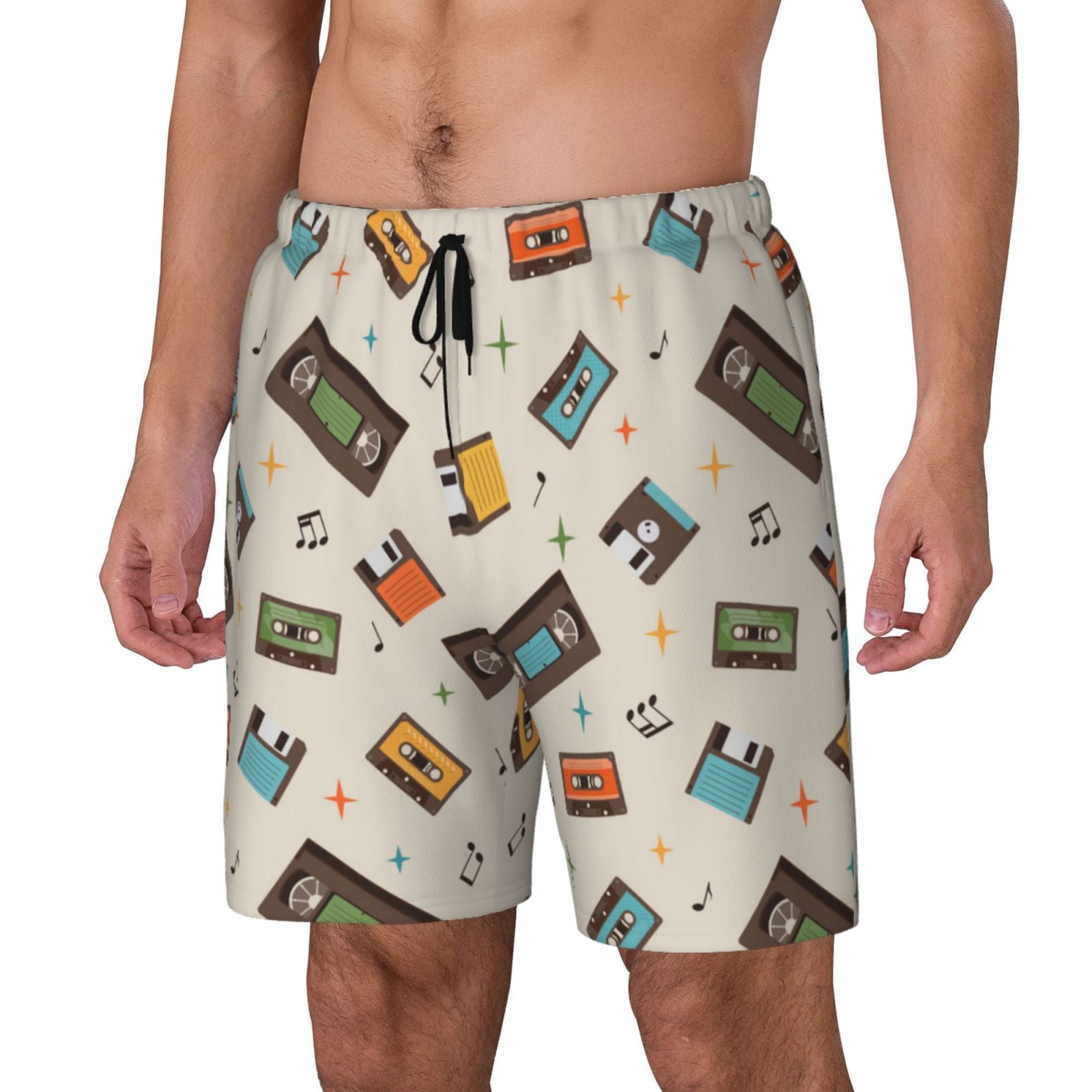 Cauagu Retro Vintage Tape Print Mens Swim Trunks Quick Dry Board Shorts ...
