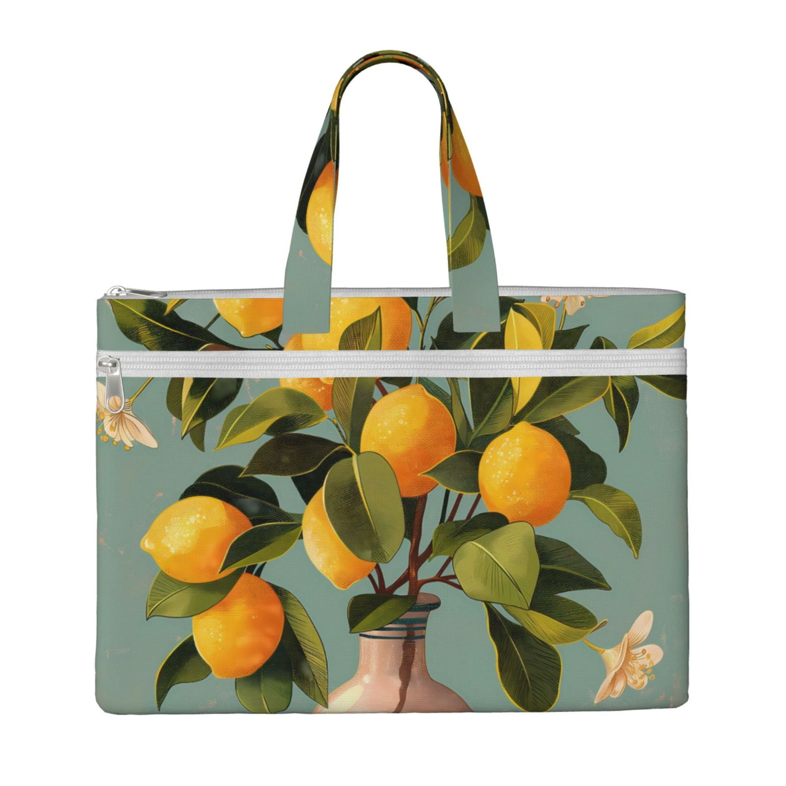 Cauagu Retro Warm Lemon Flower Pattern Canvas Tote File Bag, Zipper ...
