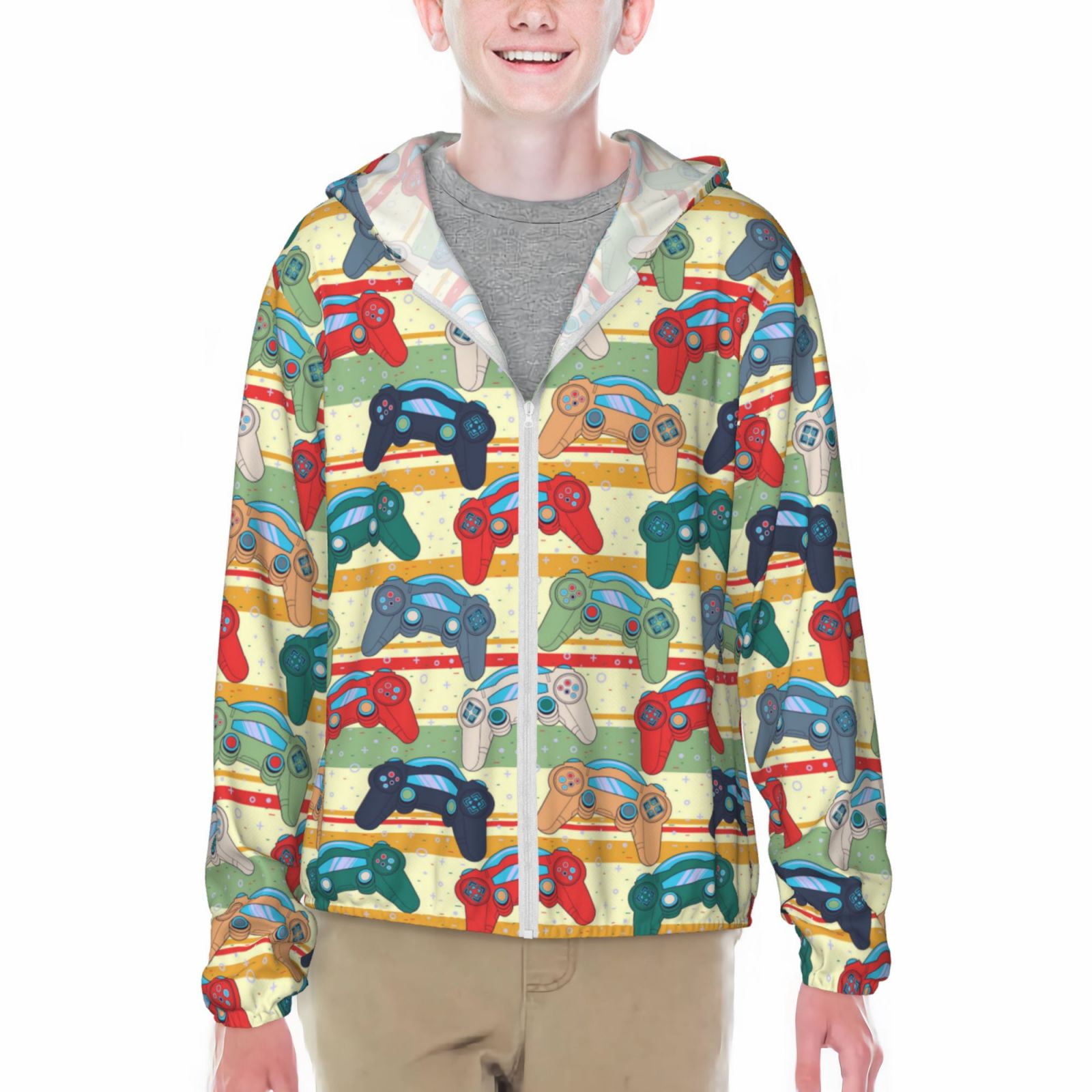 Cauagu Retro With Joysticks Print Sun Protection Jacket for Teen,Full-Zipper Long Sleeve Sun ...