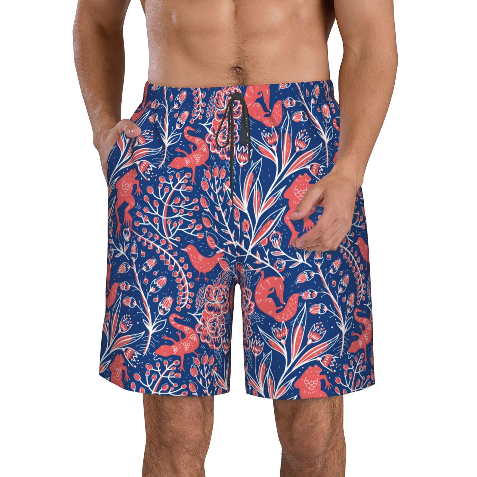 Cauagu Retro plants forest animals Print Men's Swim Trunks,Hawaiian ...