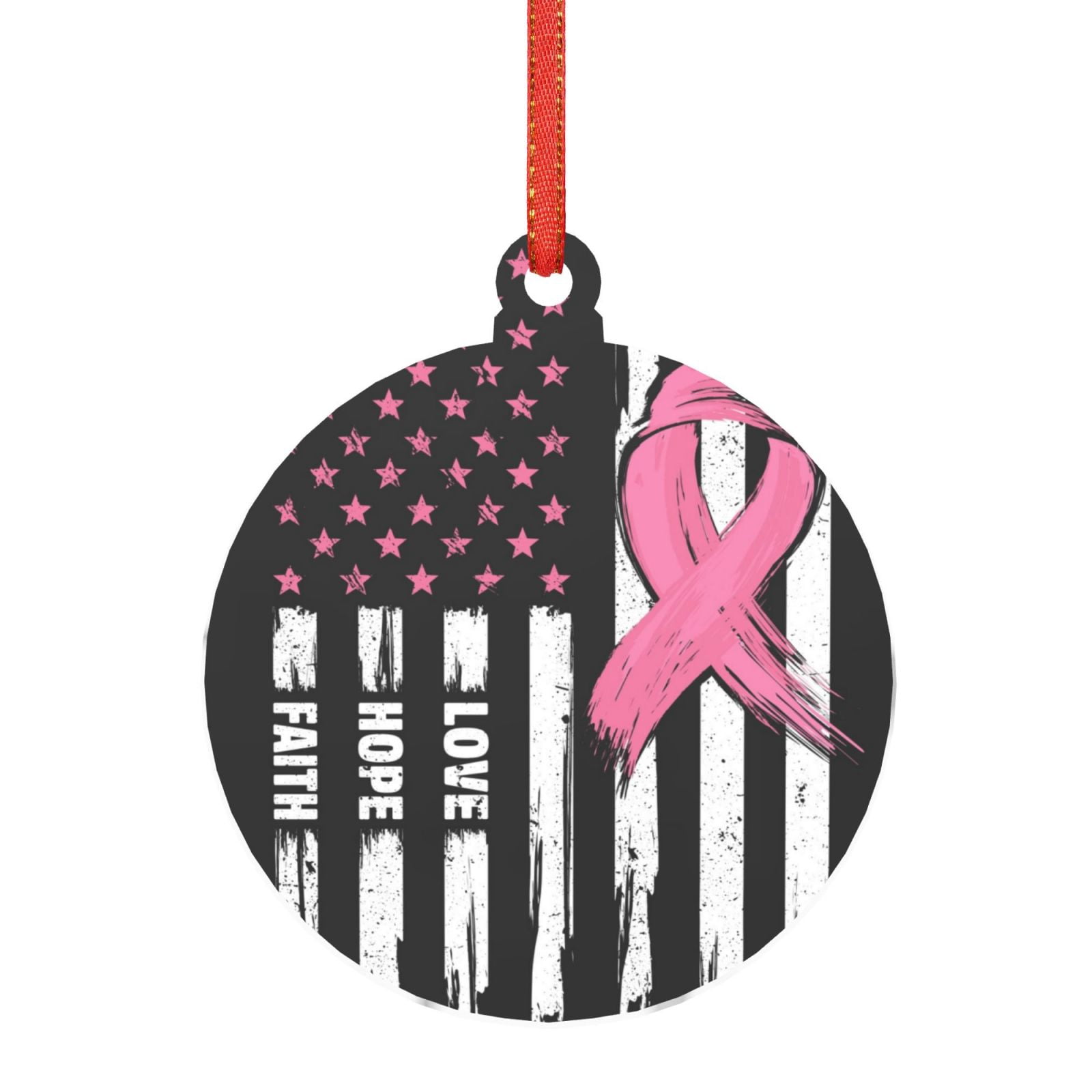 Cauagu Ribbon Breast Cancer Awareness Pattern Acrylic Christmas Pendant ...