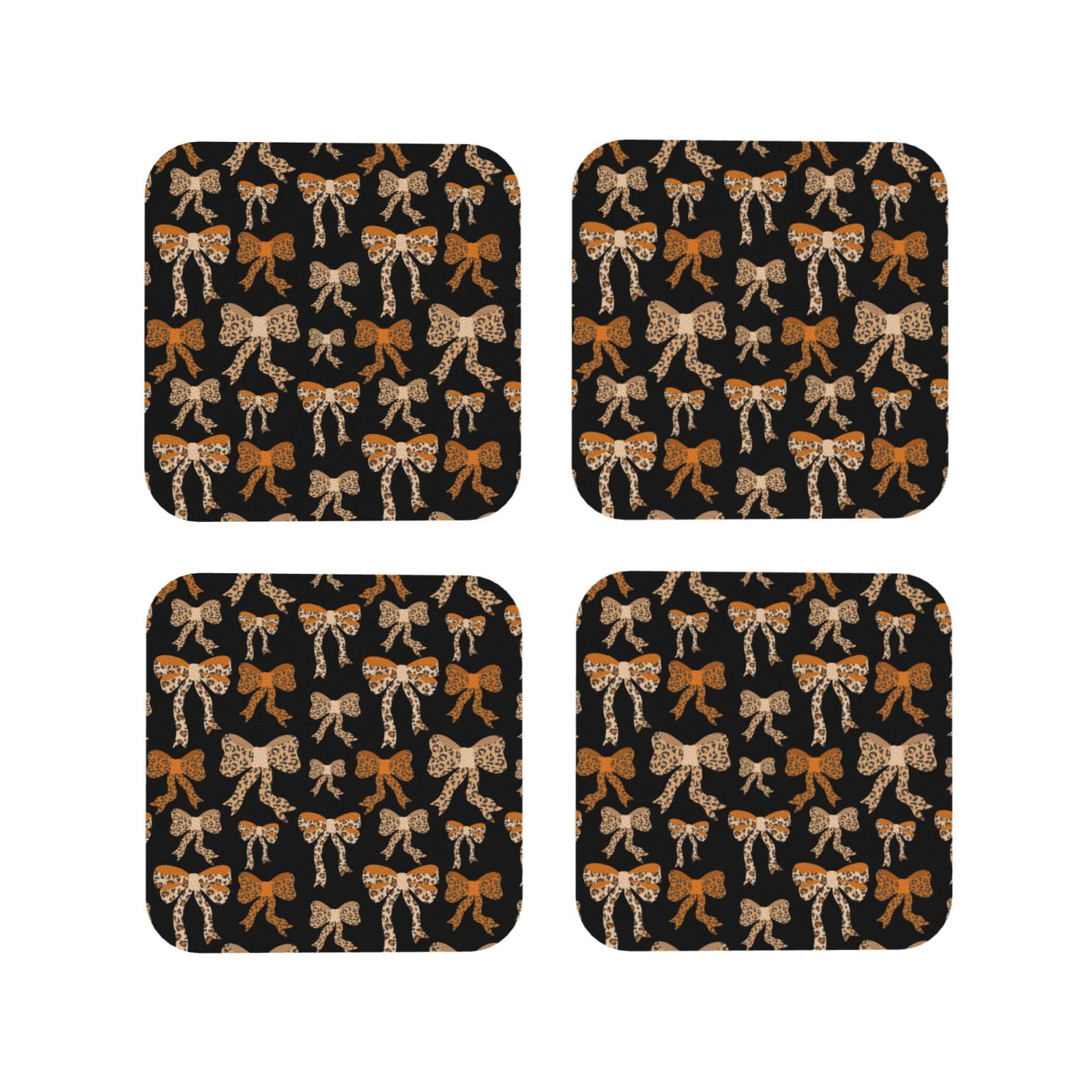 Cauagu Ribbon bows with leopard for Round Coaster,Drink Coasters Set of ...