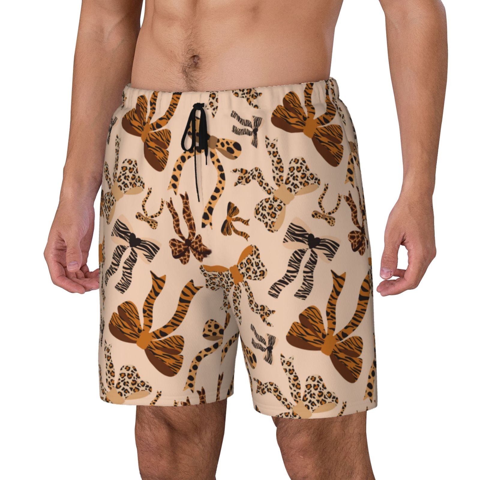 Cauagu Ribbon bows with leopard Print Mens Swim Trunks Quick Dry Board ...