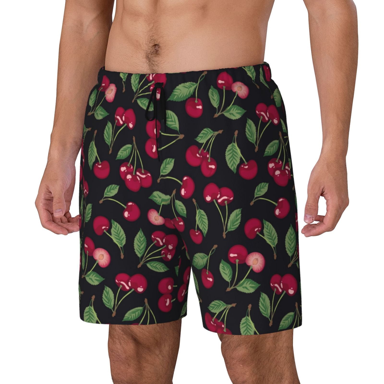 Cauagu Ripe Red Cherry Print Mens Swim Trunks Quick Dry Board Shorts ...