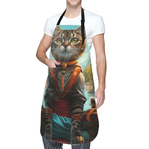 Cauagu Riverside Meditating Cat Aprons with Pockets,Waterproof Apron ...