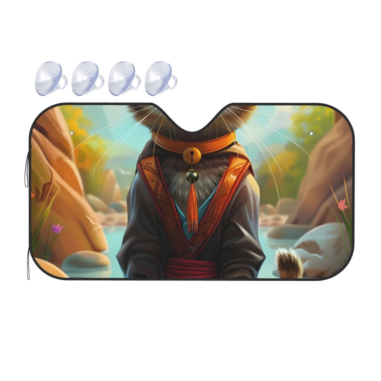 Cauagu Riverside Meditating Cat Print Car Windshield Sunshade,1-Piece ...