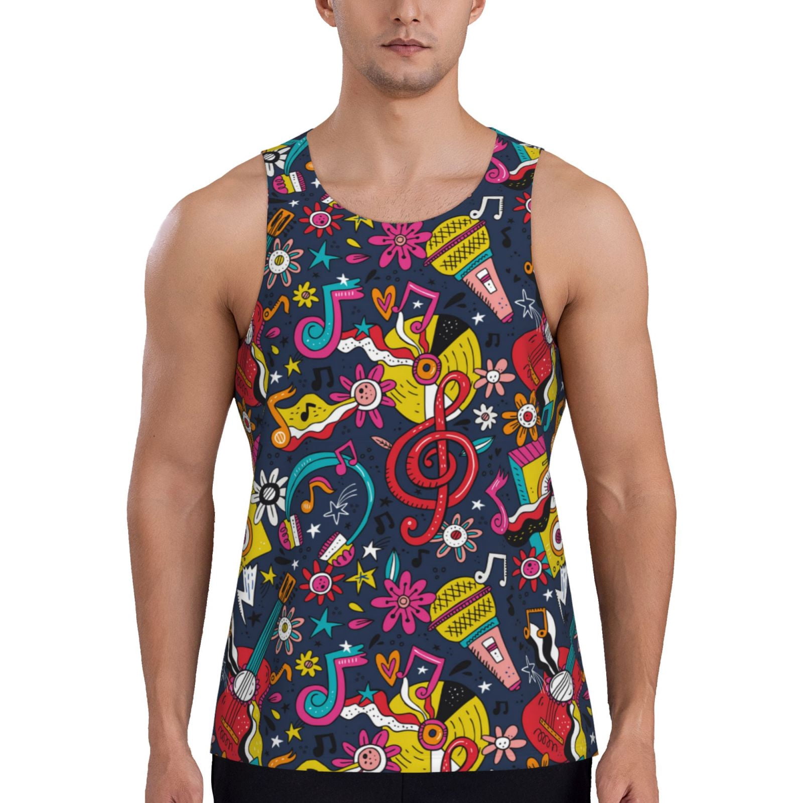 Cauagu Rock Music Print Men's Sleeveless Muscle Shirts,Tank Tops Quick ...