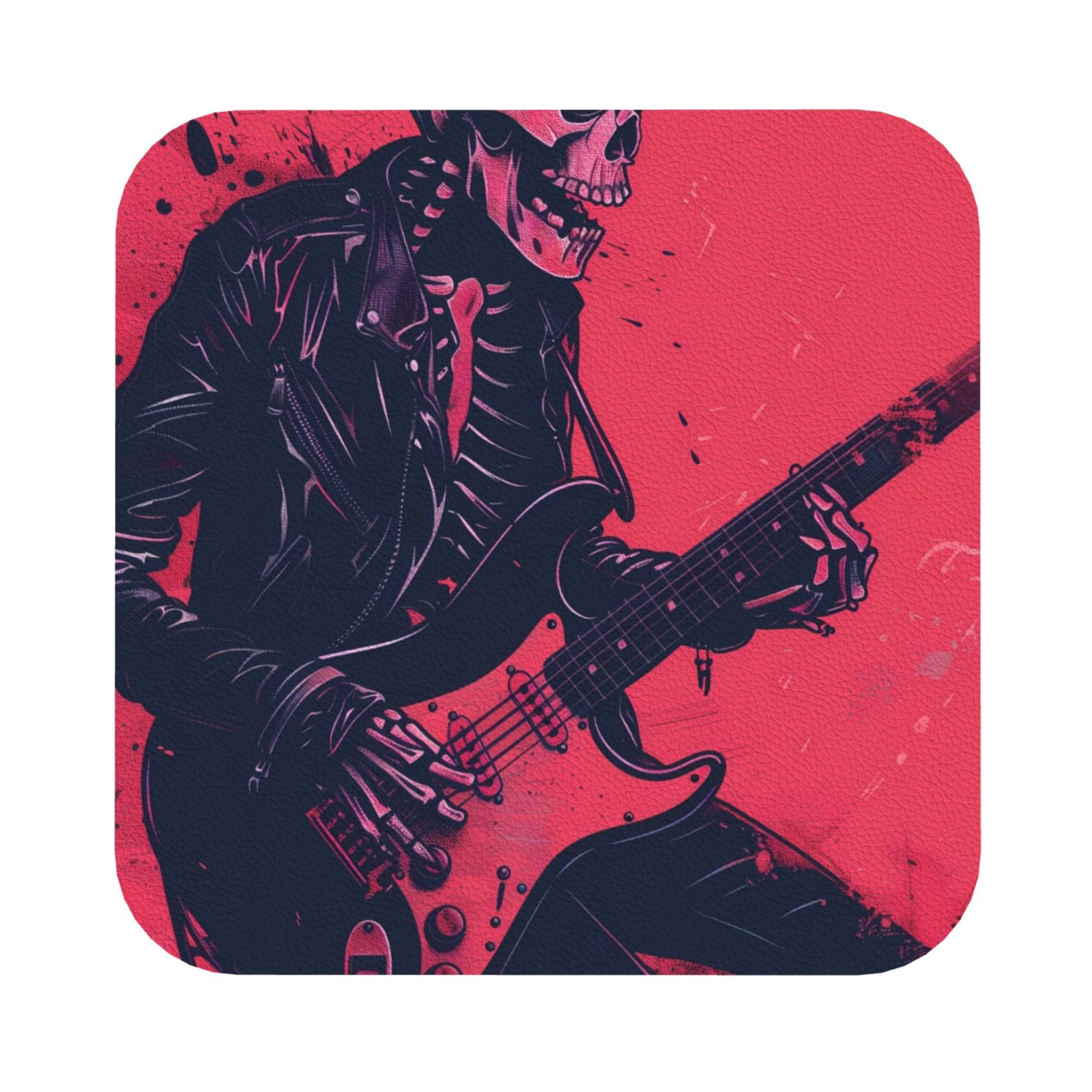 Cauagu Rock Skull Guitarist for Round Coaster,Drink Coasters Set of 4 ...