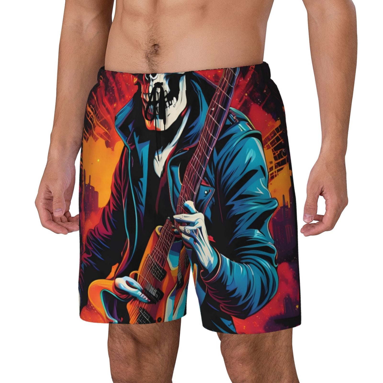 Cauagu Rock Skull Singer Print Mens Swim Trunks Quick Dry Board Shorts ...