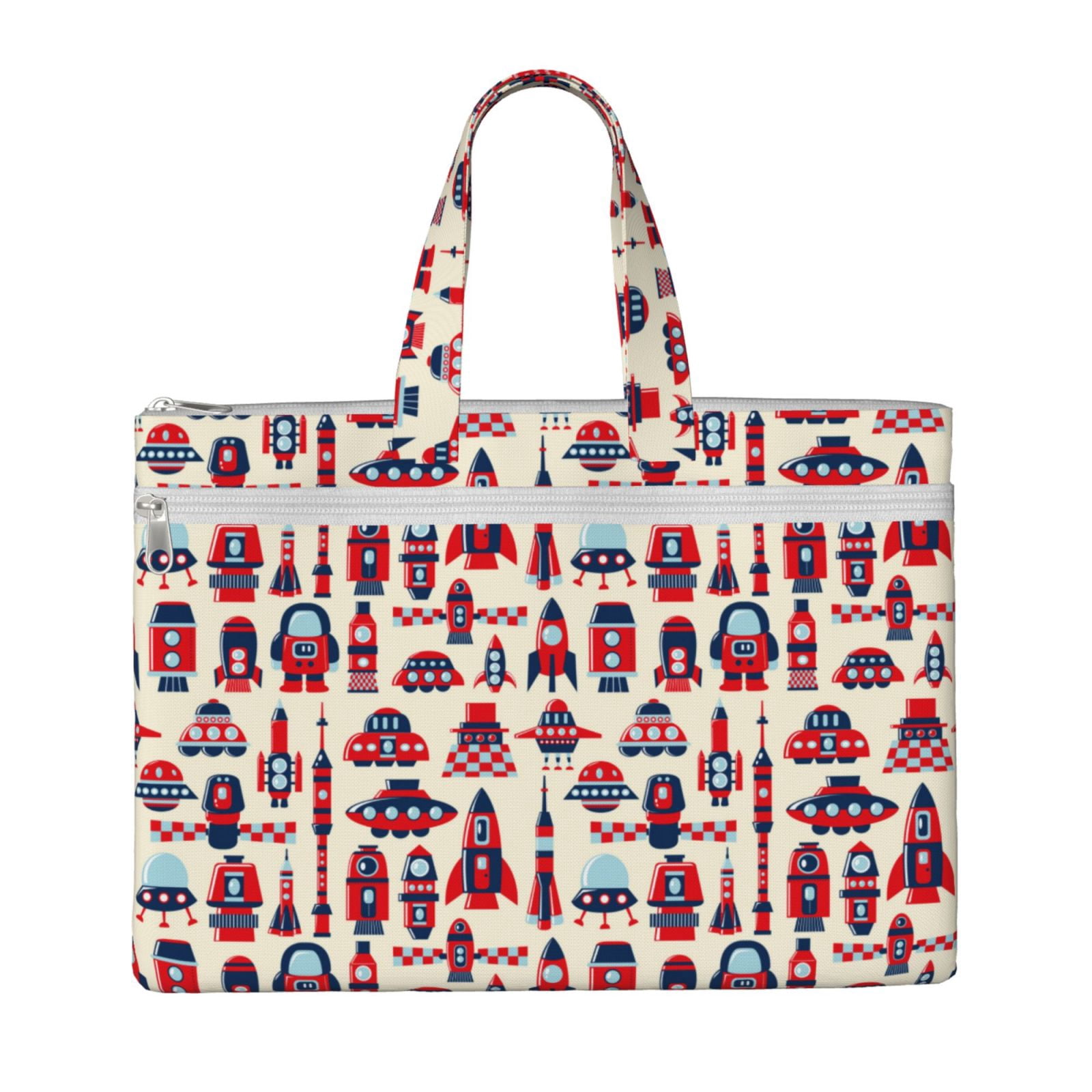 Cauagu Rocket Pattern Pattern Canvas Tote File Bag, Zipper Tote Bag ...