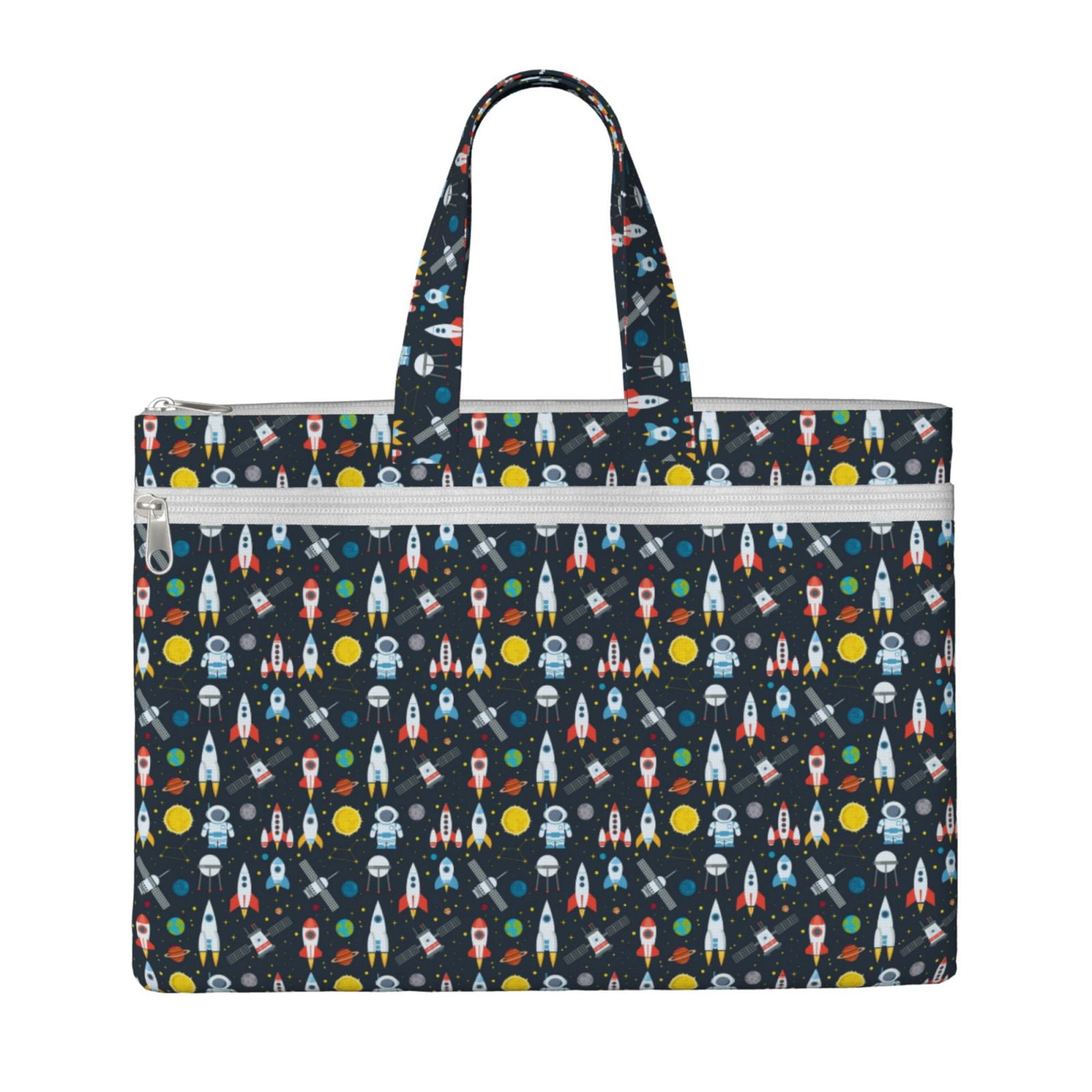 Cauagu Rocket Space Pattern Canvas Tote File Bag, Zipper Tote Bag ...
