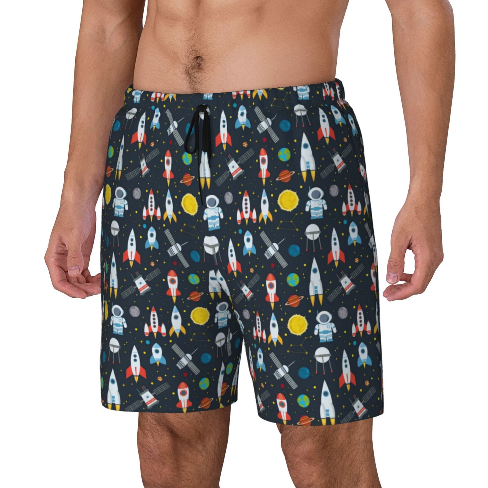 Cauagu Rocket Space Print Mens Swim Trunks Quick Dry Board Shorts Swim ...