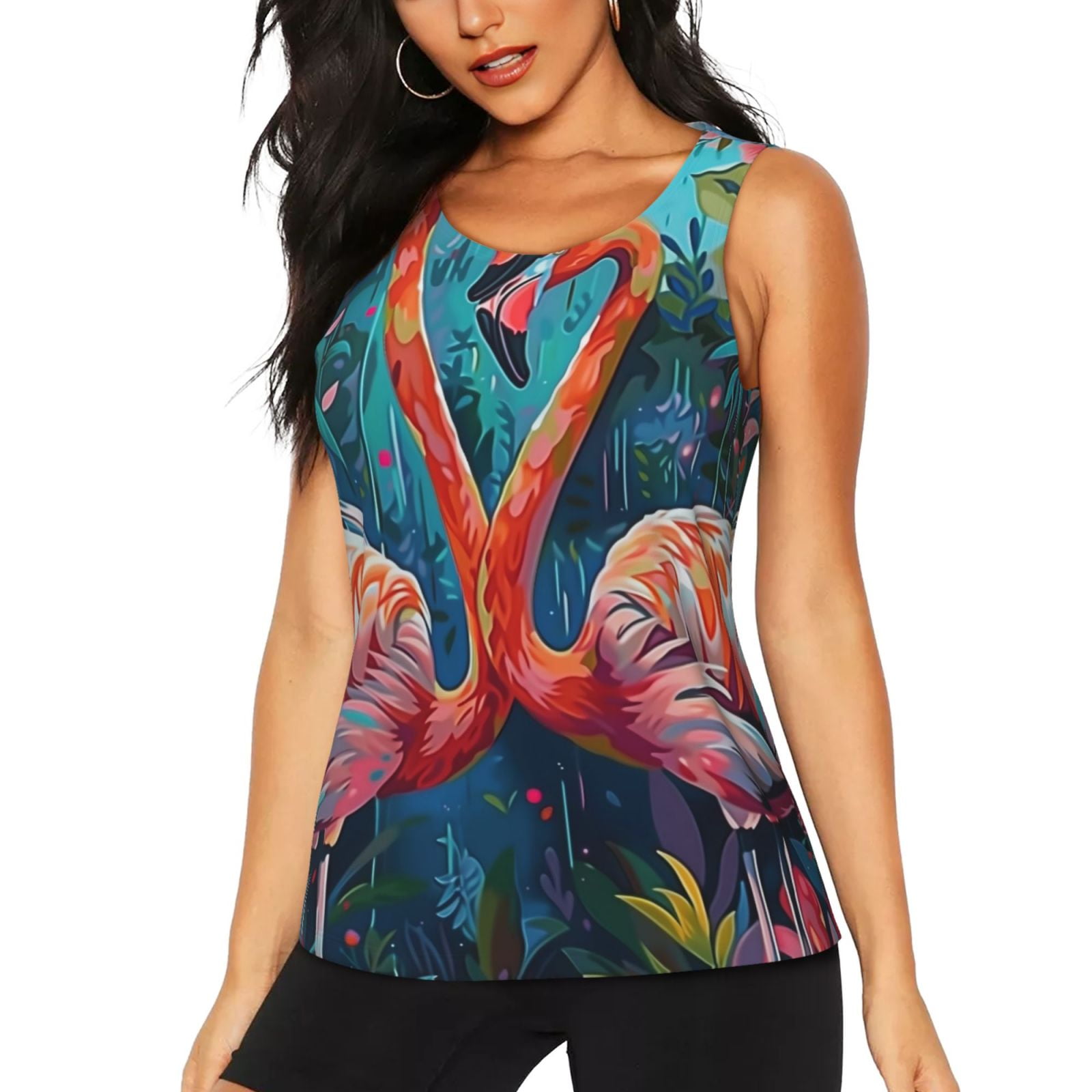 Cauagu Romantic Flamingo Pair for Women's Workout Tank Tops Sleeveless Running Loose Athletic ...