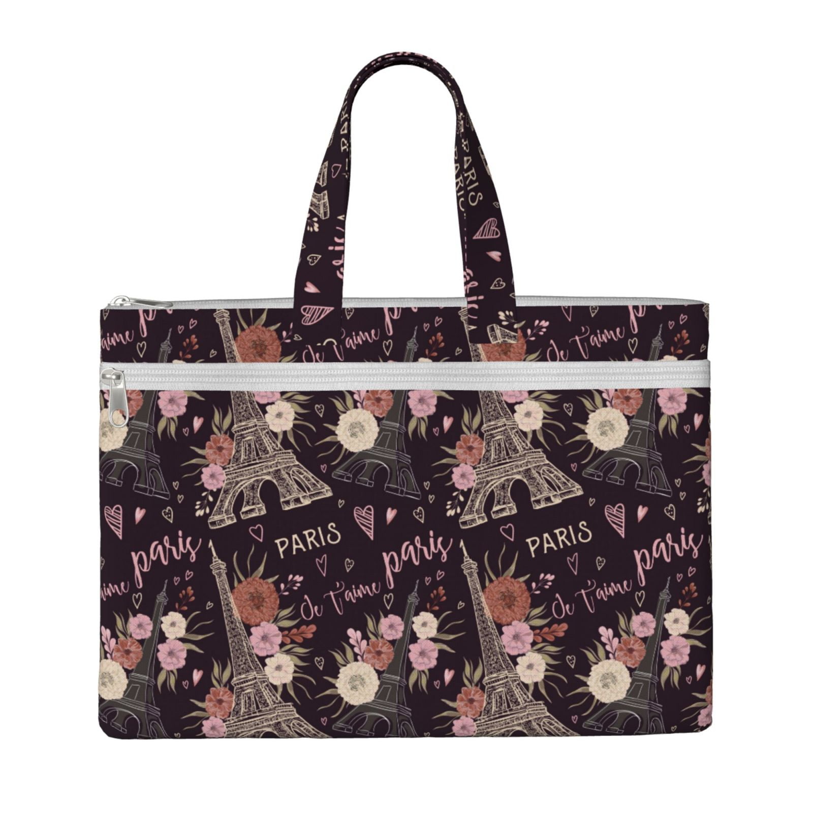 Cauagu Romantic Paris Pattern Canvas Tote File Bag, Zipper Tote Bag ...