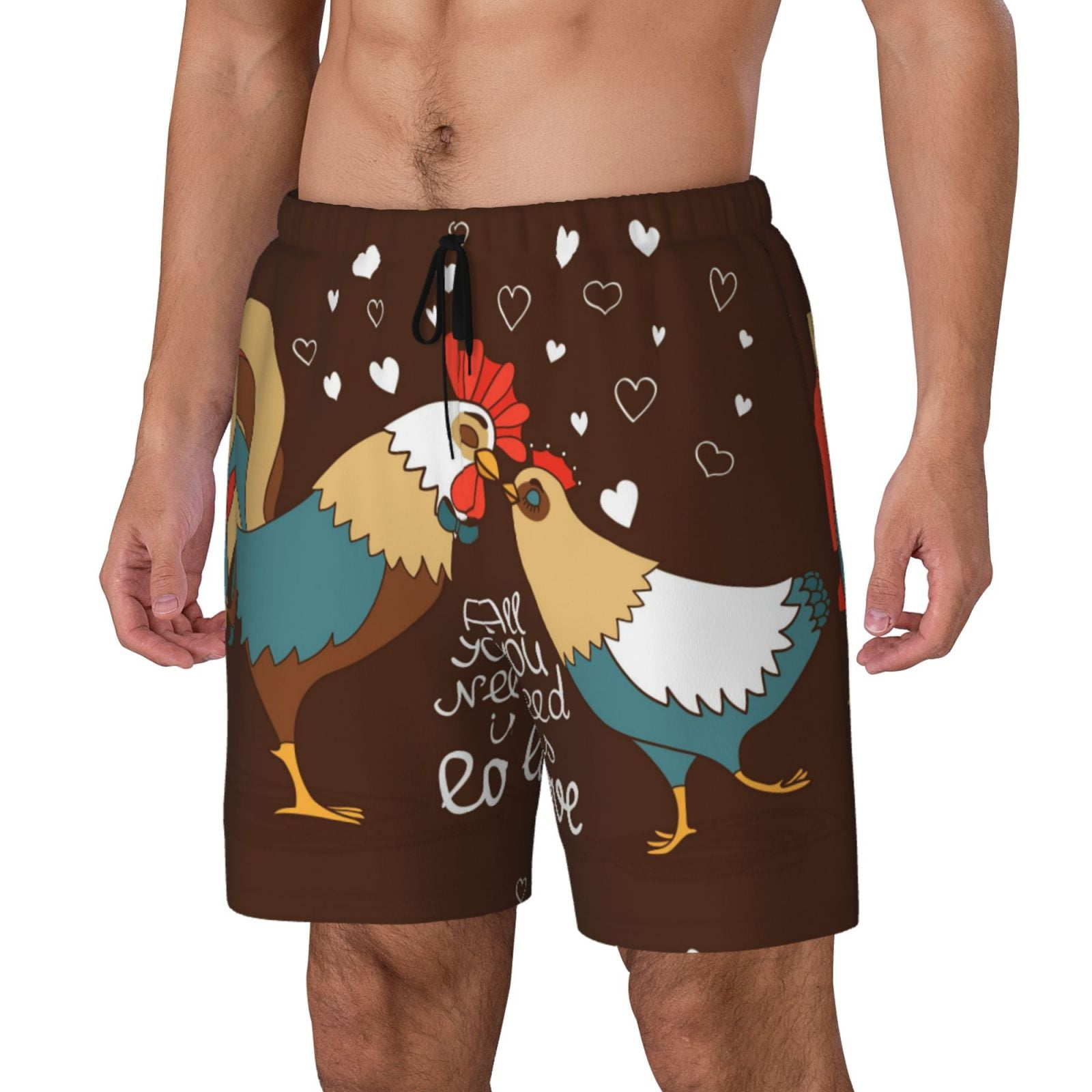Cauagu Rooster And Chicken Print Mens Swim Trunks Quick Dry Board ...