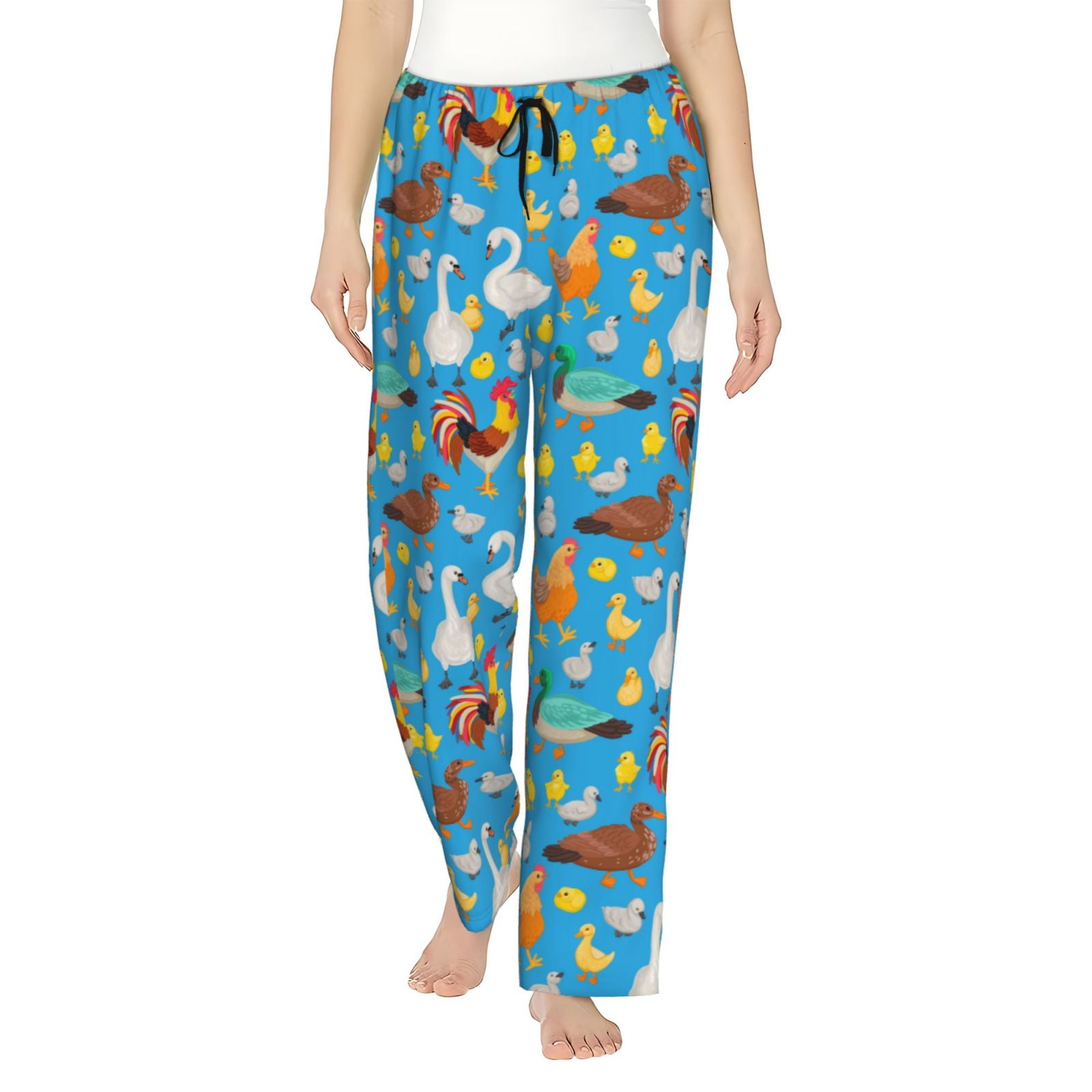 Cauagu Rooster And Chickens Pajama Pants for Women Loose Fit Wide Leg ...