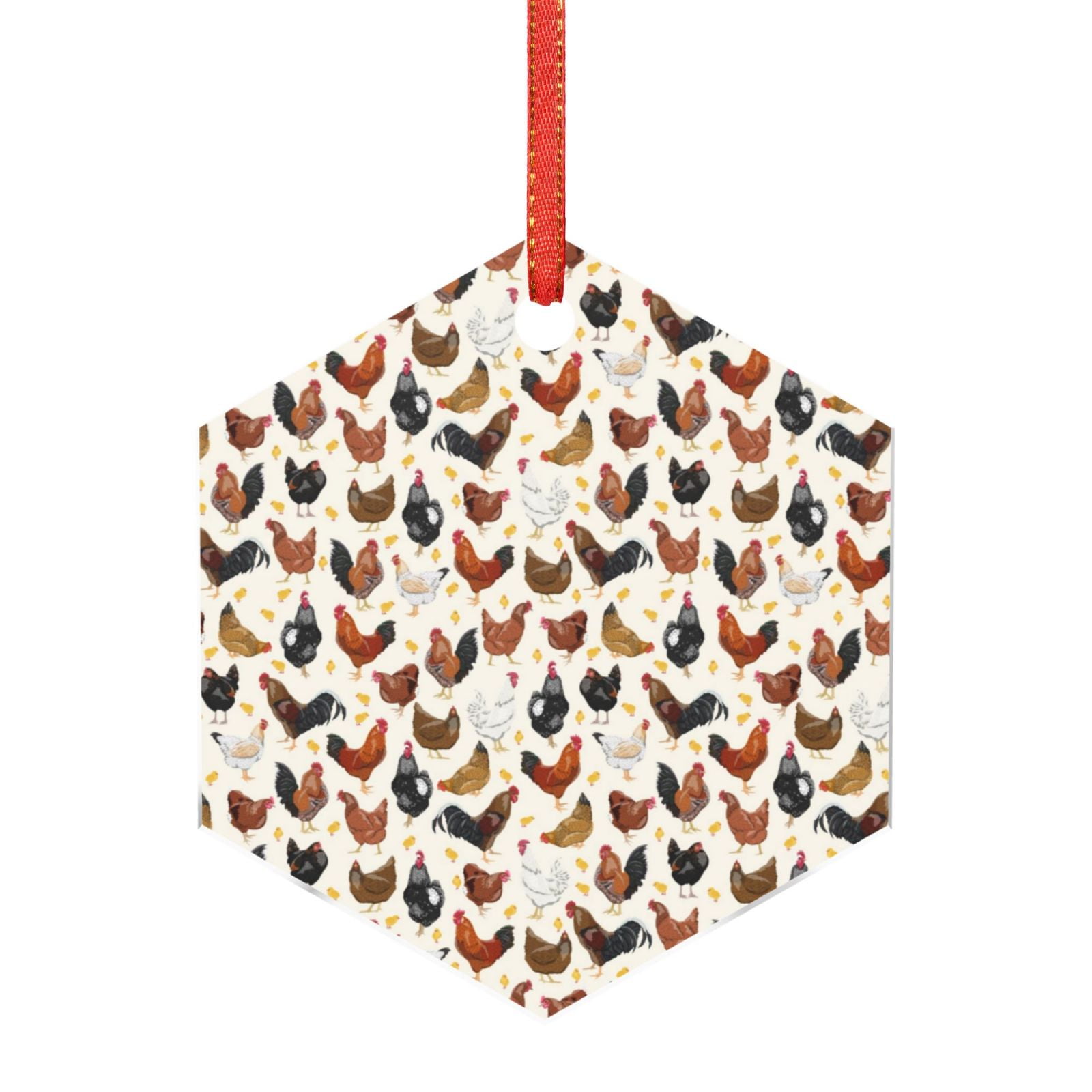 Cauagu Roosters and Chickens Pattern Acrylic Christmas Pendant,1-Pack ...