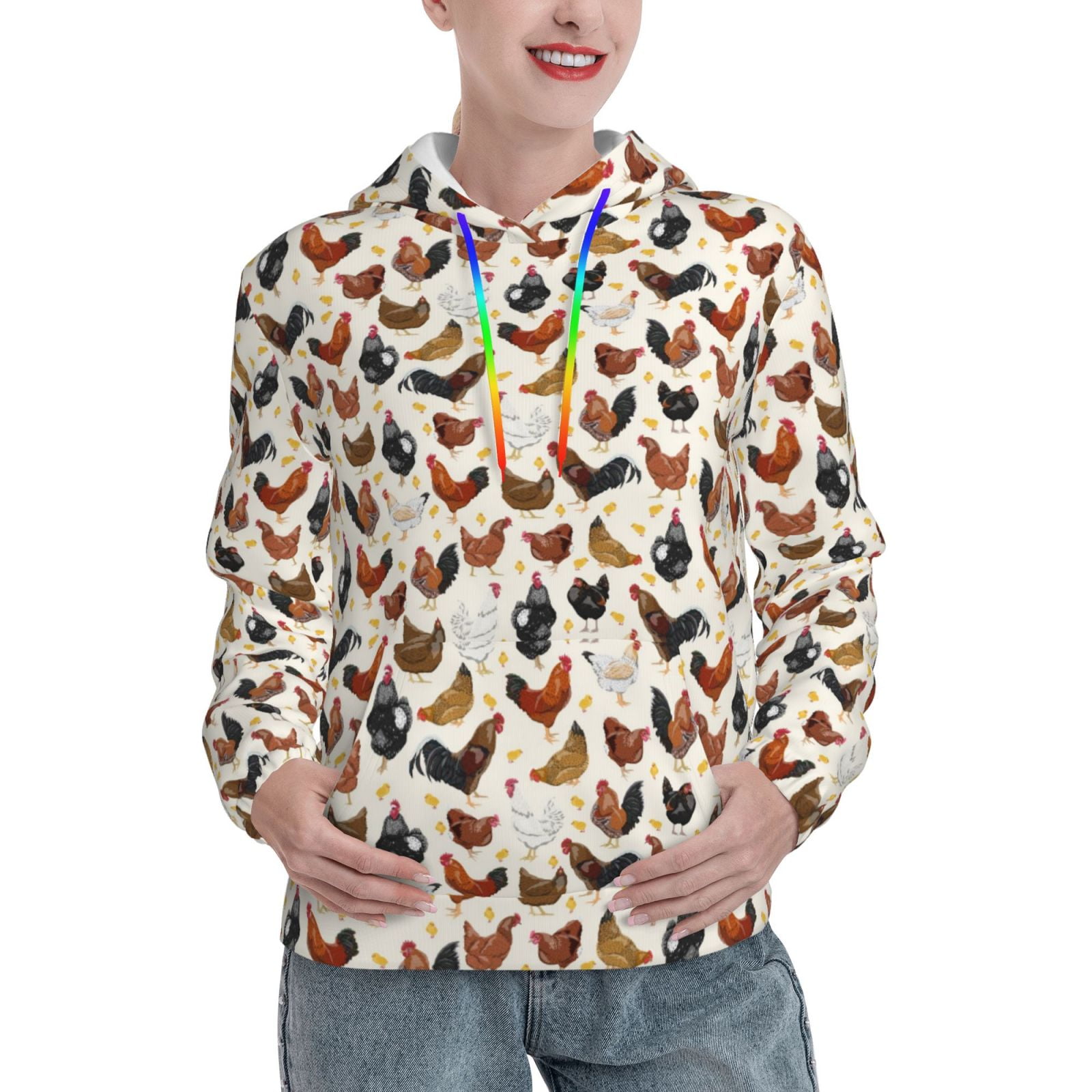 Cauagu Roosters and Chickens for Women's Hooded Sweatshirts Pullover Hoodie for Women Fall ...