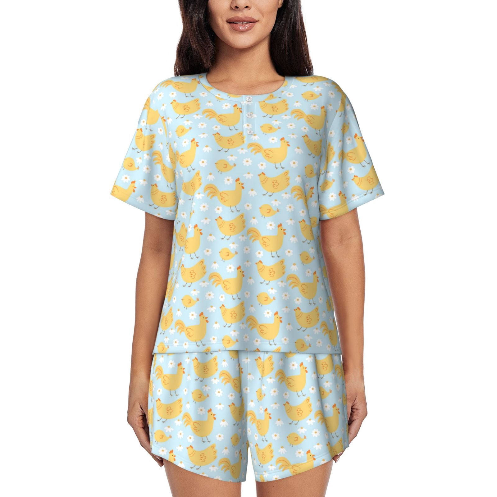 Cauagu Roosters for Women's Round Neck Pajama Set,Short-Sleeved Pajamas ...