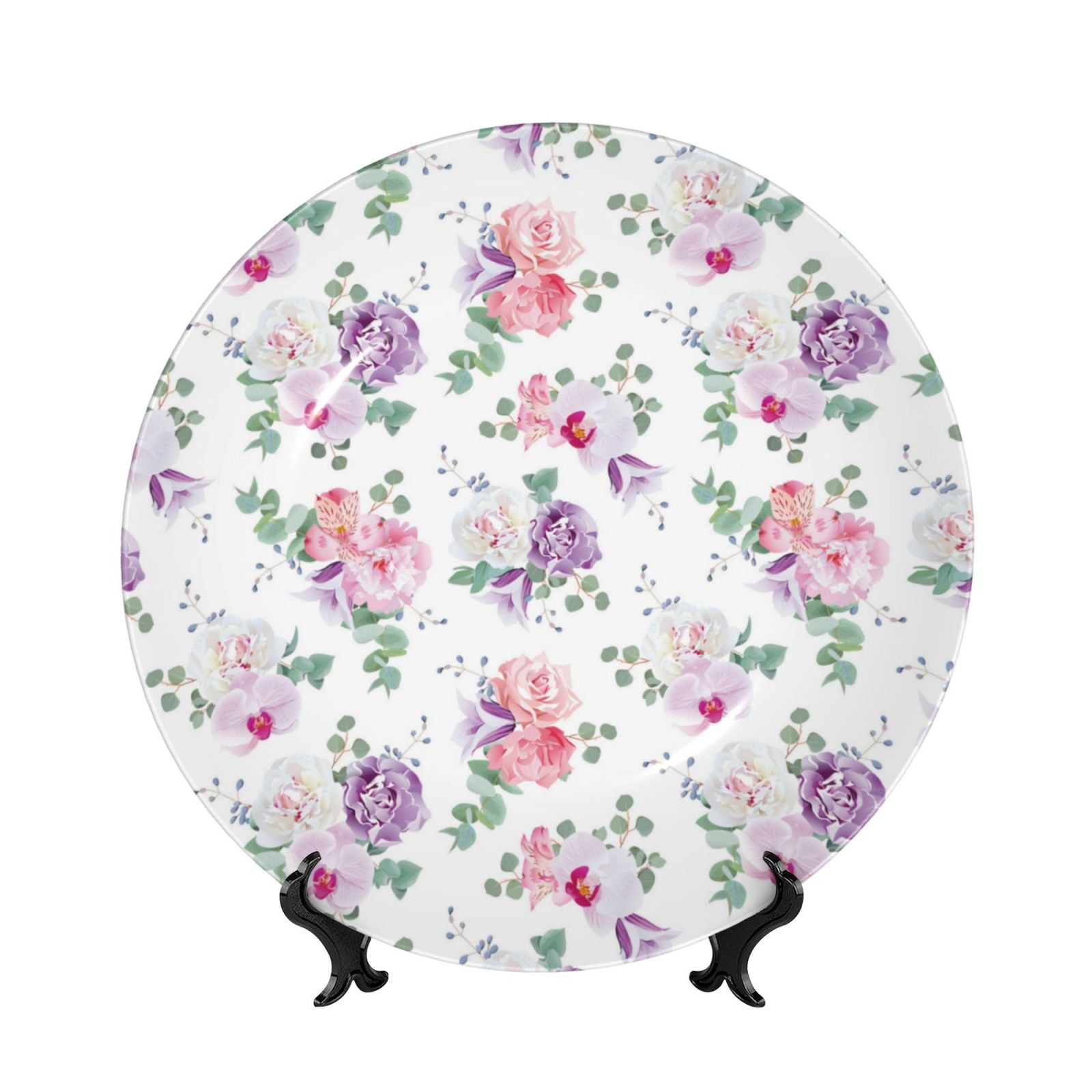 Cauagu Rose Flower B Print Bone China Decorative Plate, Wall Mount ...