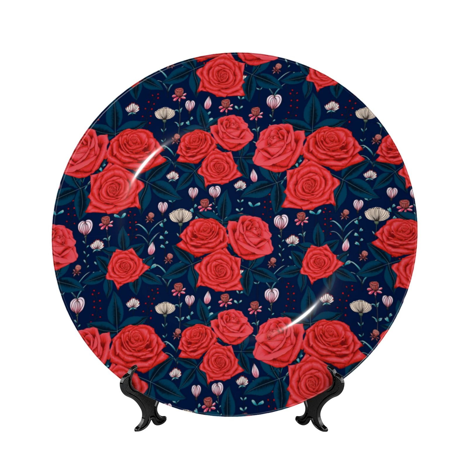 Cauagu Rose Flower Print Bone China Decorative Plate, Wall Mount Plate ...