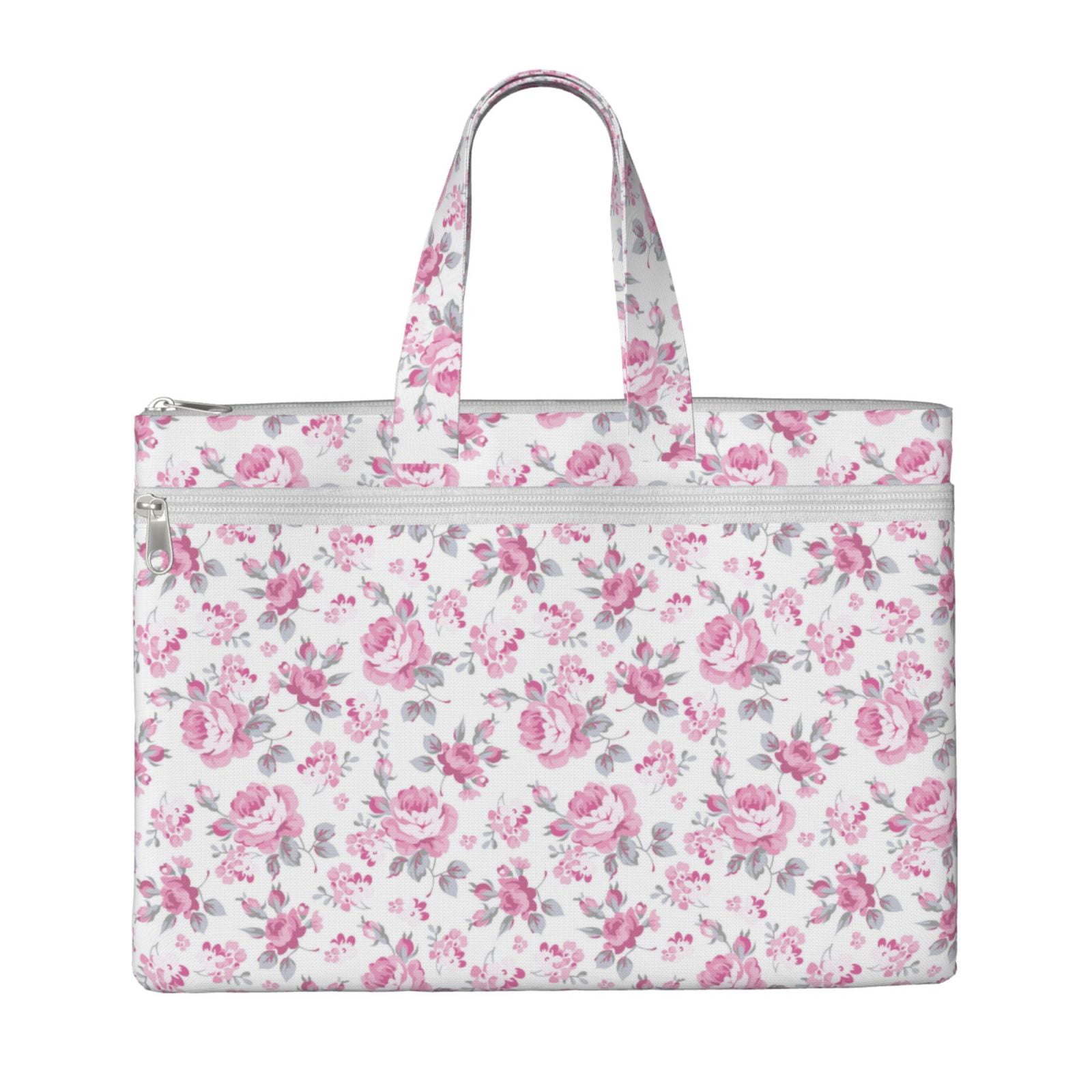 Cauagu Rose Flowers Pattern Canvas Tote File Bag, Zipper Tote Bag ...