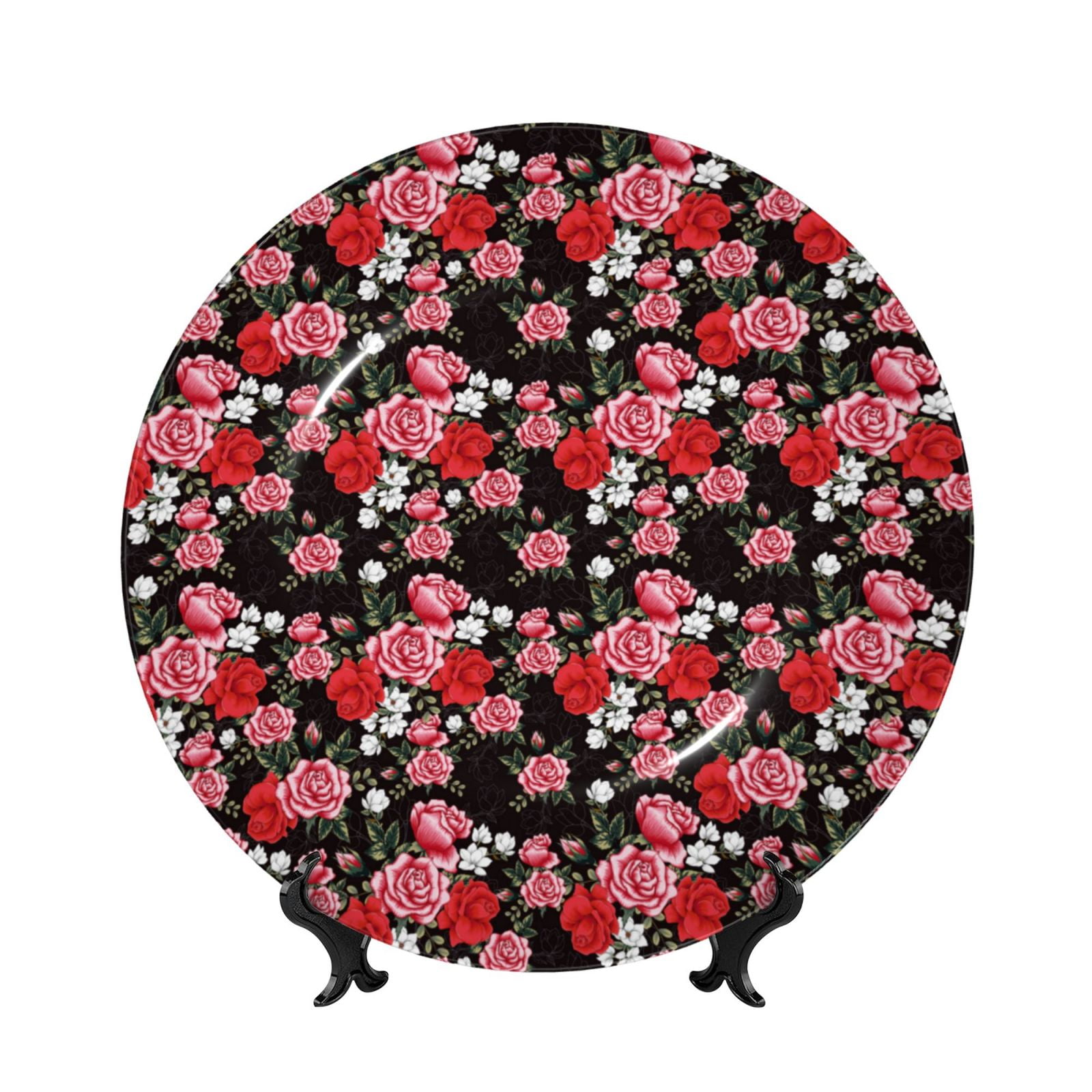 Cauagu Rose Flowers Print Bone China Decorative Plate, Wall Mount Plate ...