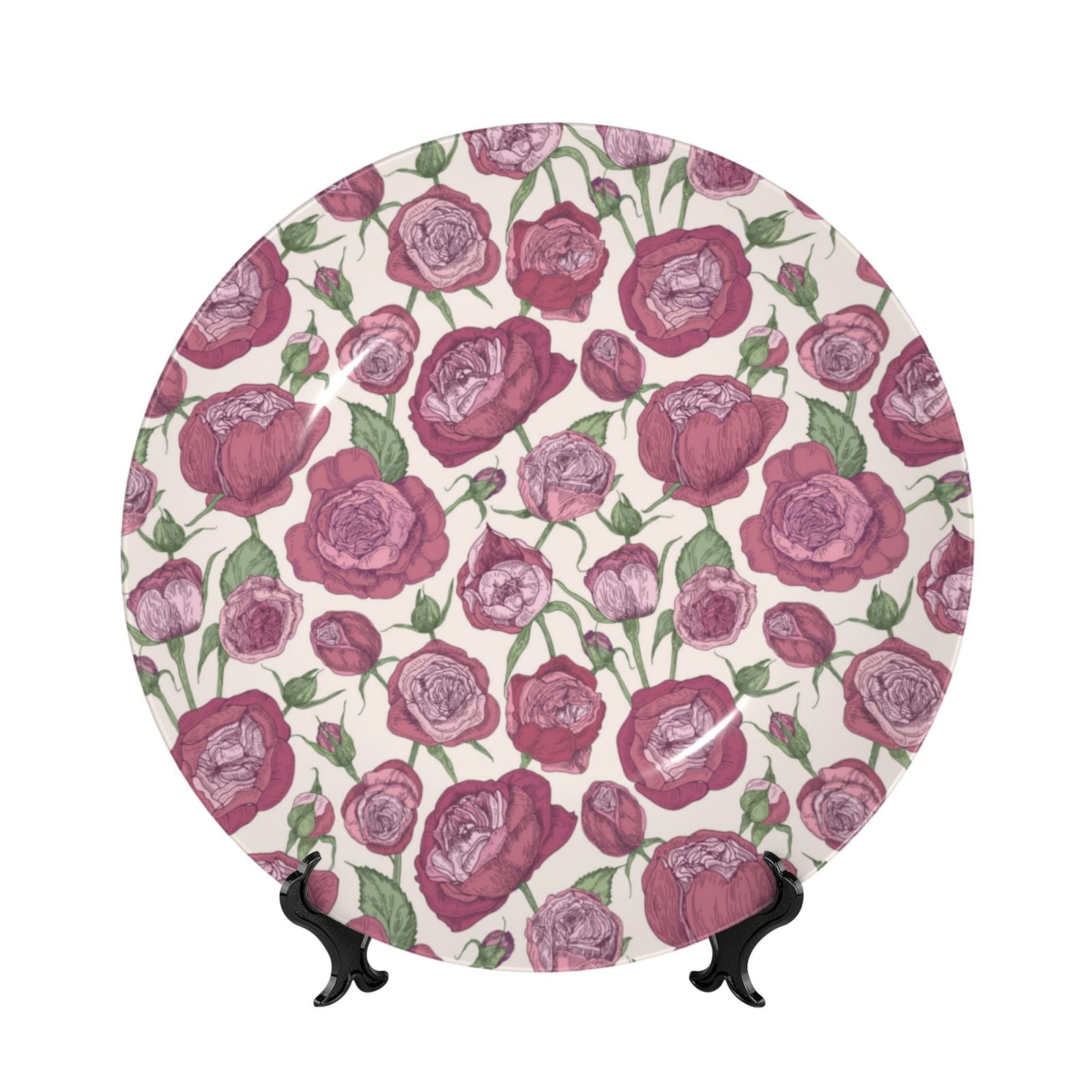 Cauagu Rose Flowers Print Bone China Decorative Plate, Wall Mount Plate ...