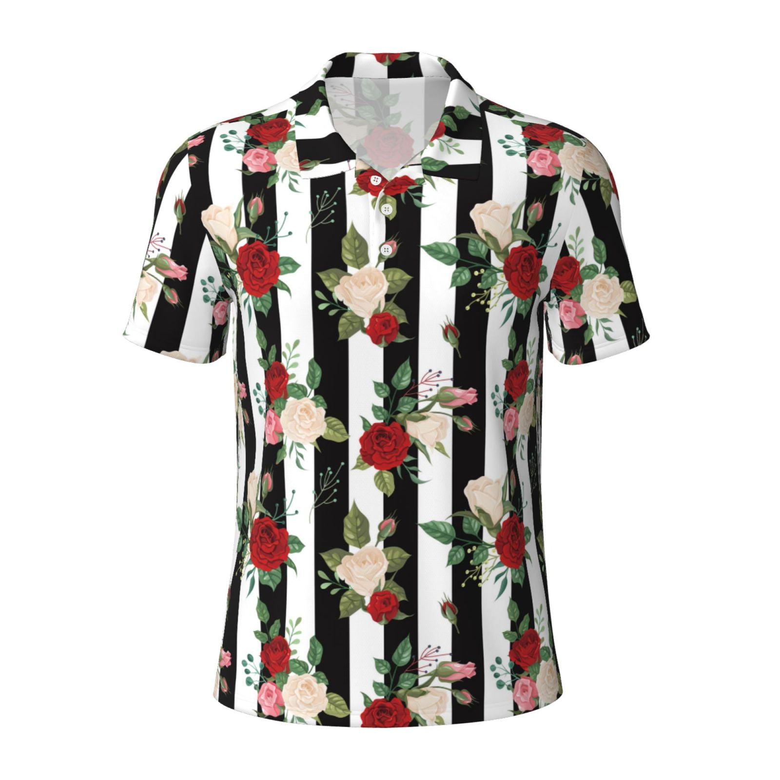 Cauagu Rose Flowers Print Men's Polo Shirts, Short-Sleeve Polo Shirts ...