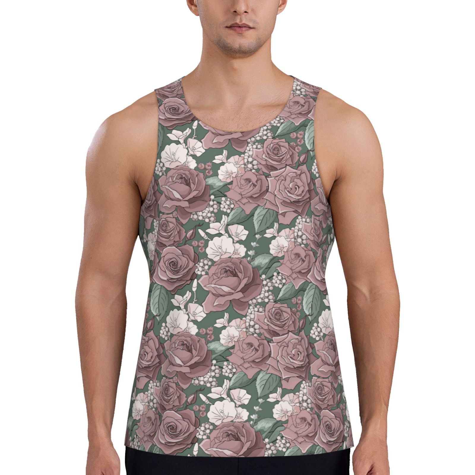 Cauagu Rose Flowers Print Men's Sleeveless Muscle Shirts,Tank Tops ...
