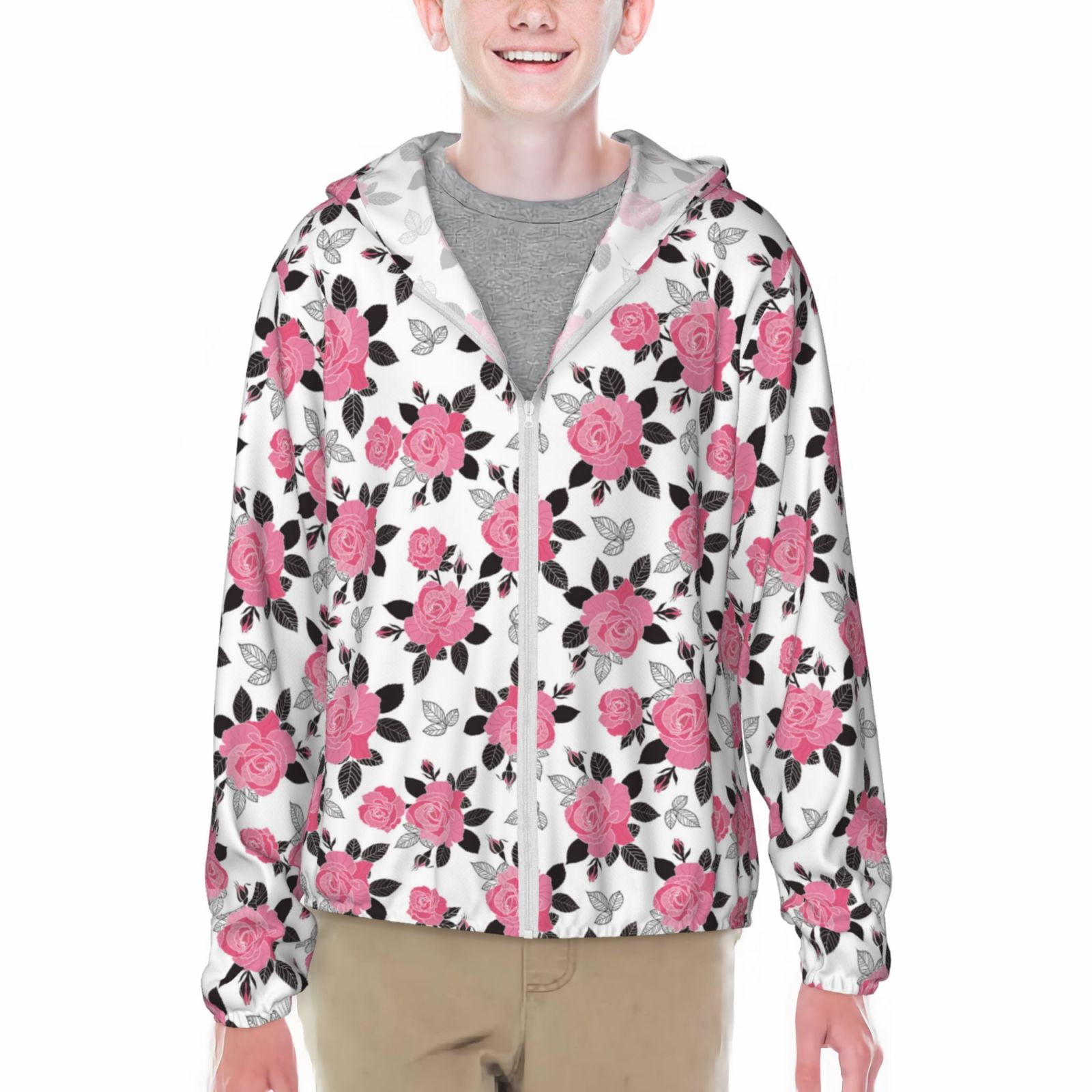 Cauagu Rose Flowers Print Sun Protection Jacket for Teen,Full-Zipper ...