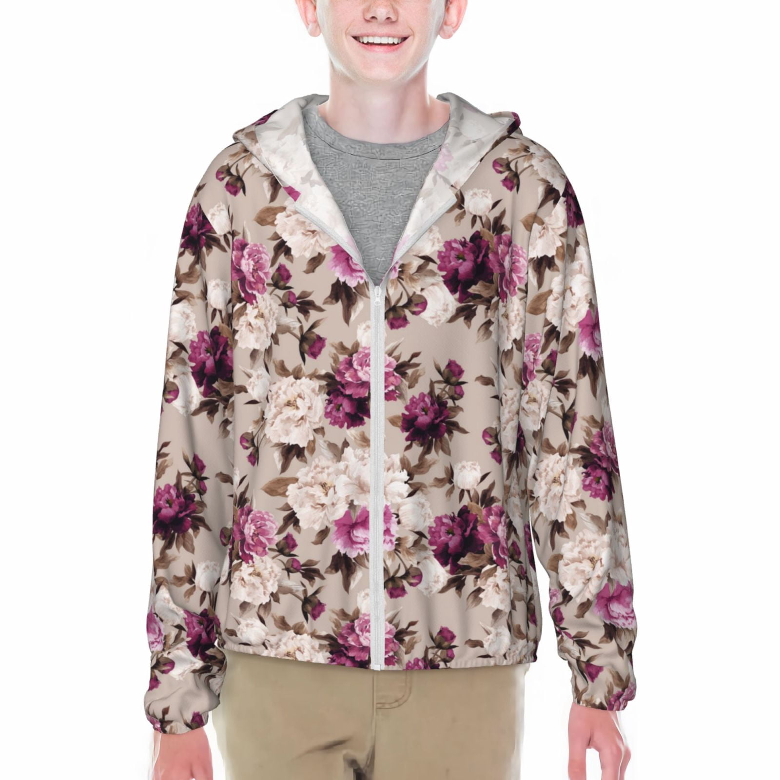 Cauagu Rose Flowers Print Sun Protection Jacket for Teen,Full-Zipper ...
