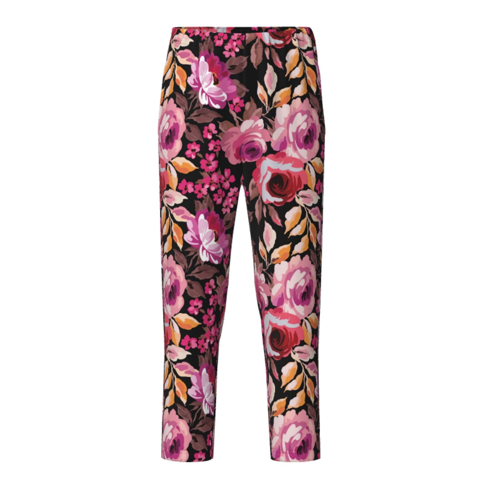 Cauagu Rose Flowers for Cute Pajamas Pants,Elastic Waist Pajama Bottoms ...