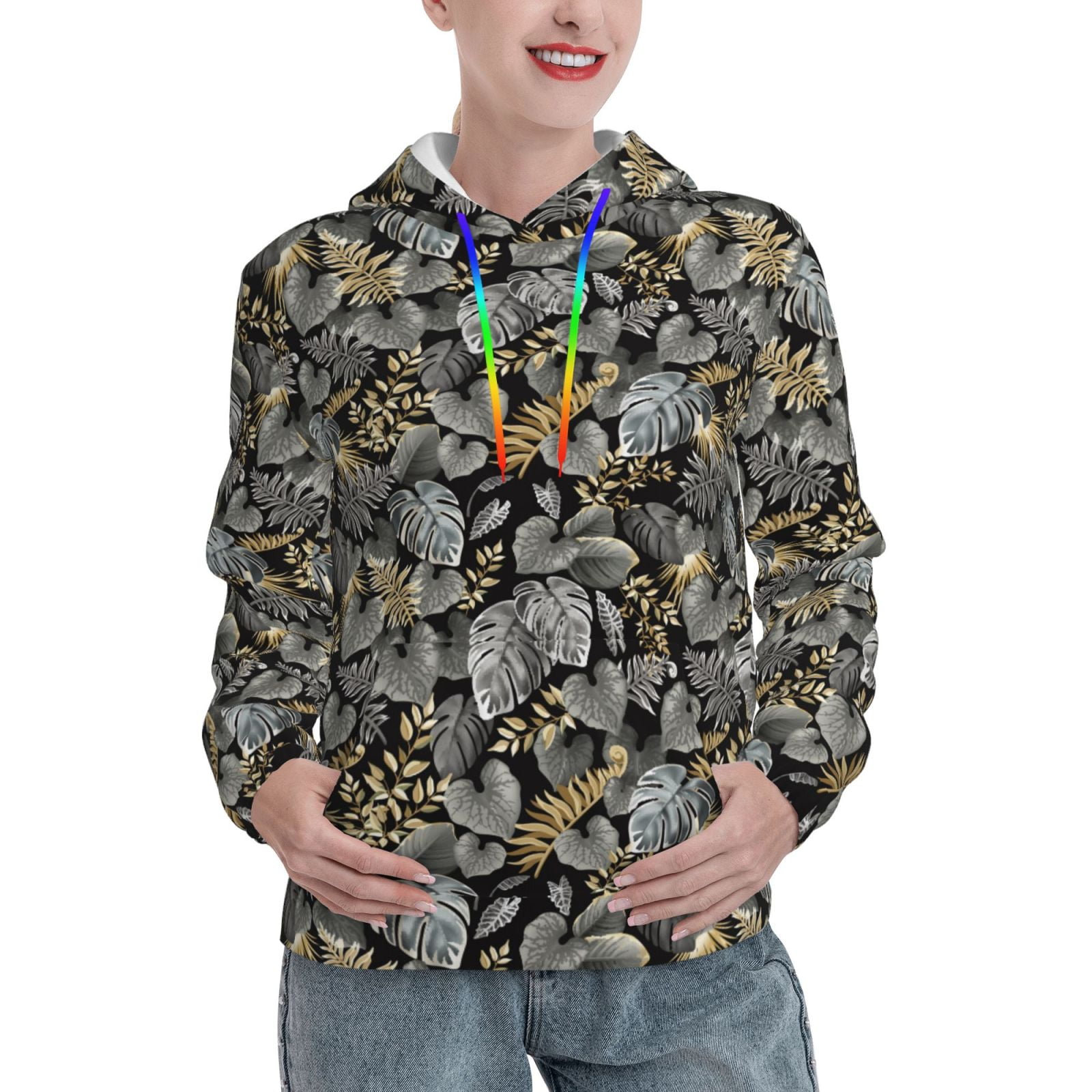 Cauagu Rose Flowers for Women's Hooded Sweatshirts Pullover Hoodie for Women Fall Workout Sweat ...