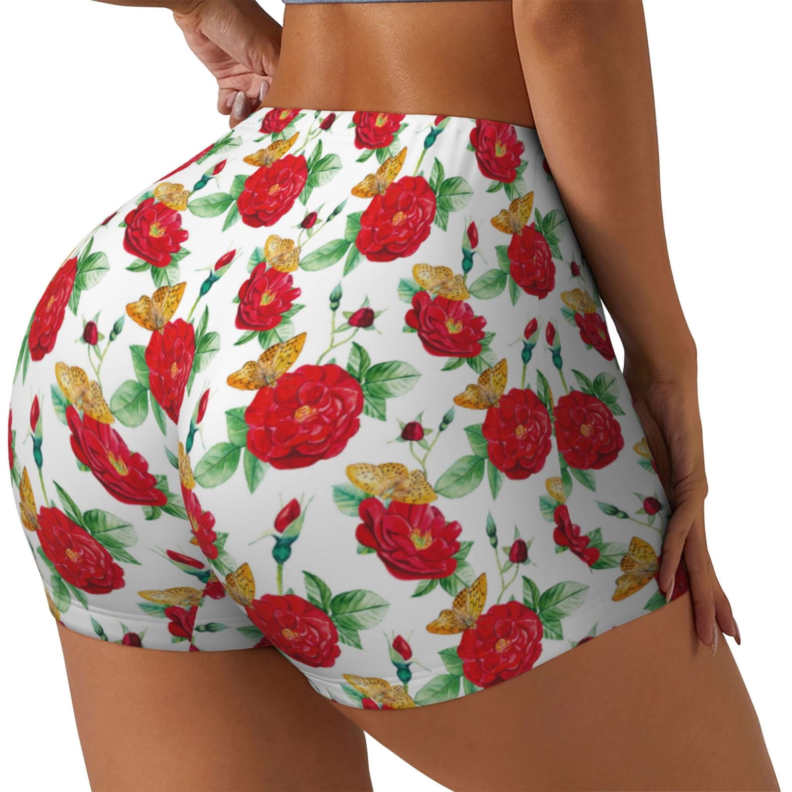 Cauagu Rose Flowers for Womens Workout Impact Shorts,Booty Biker Shorts ...