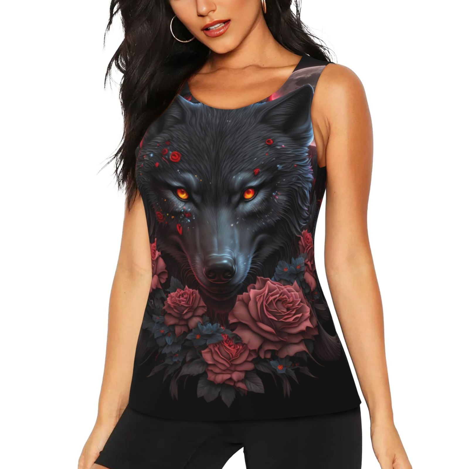 Cauagu Rose Full Moon Black Wolf for Women's Workout Tank Tops ...