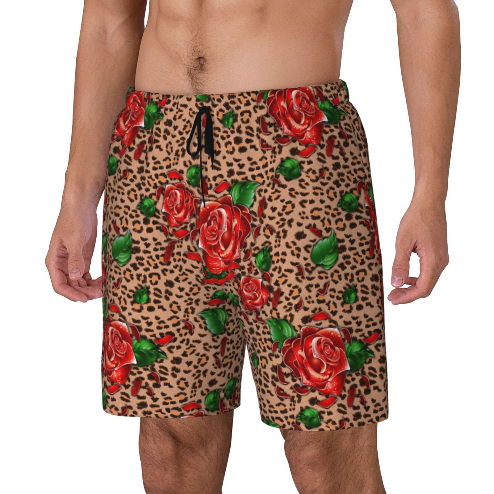 Cauagu Rose Mix Leopard 1 Print Mens Swim Trunks Quick Dry Board Shorts ...