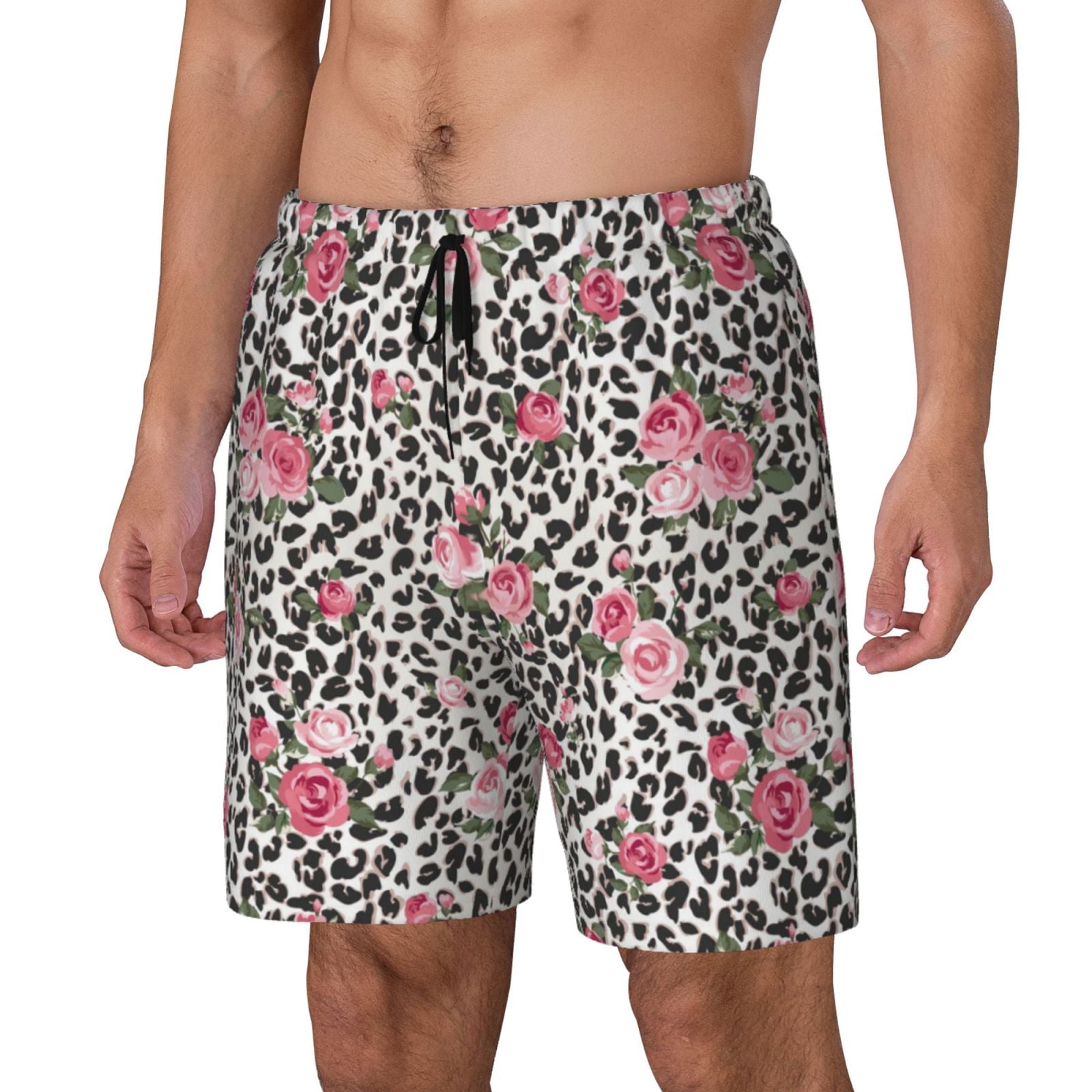 Cauagu Rose Mix Leopard 3 Print Mens Swim Trunks Quick Dry Board Shorts ...