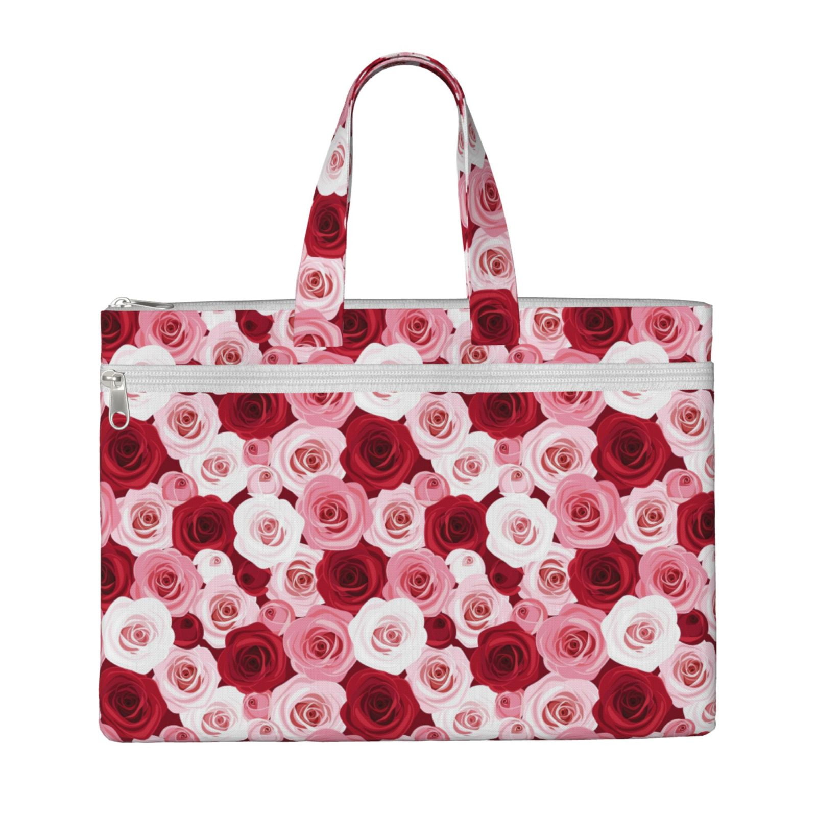 Cauagu Rose Pattern Canvas Tote File Bag, Zipper Tote Bag Business ...