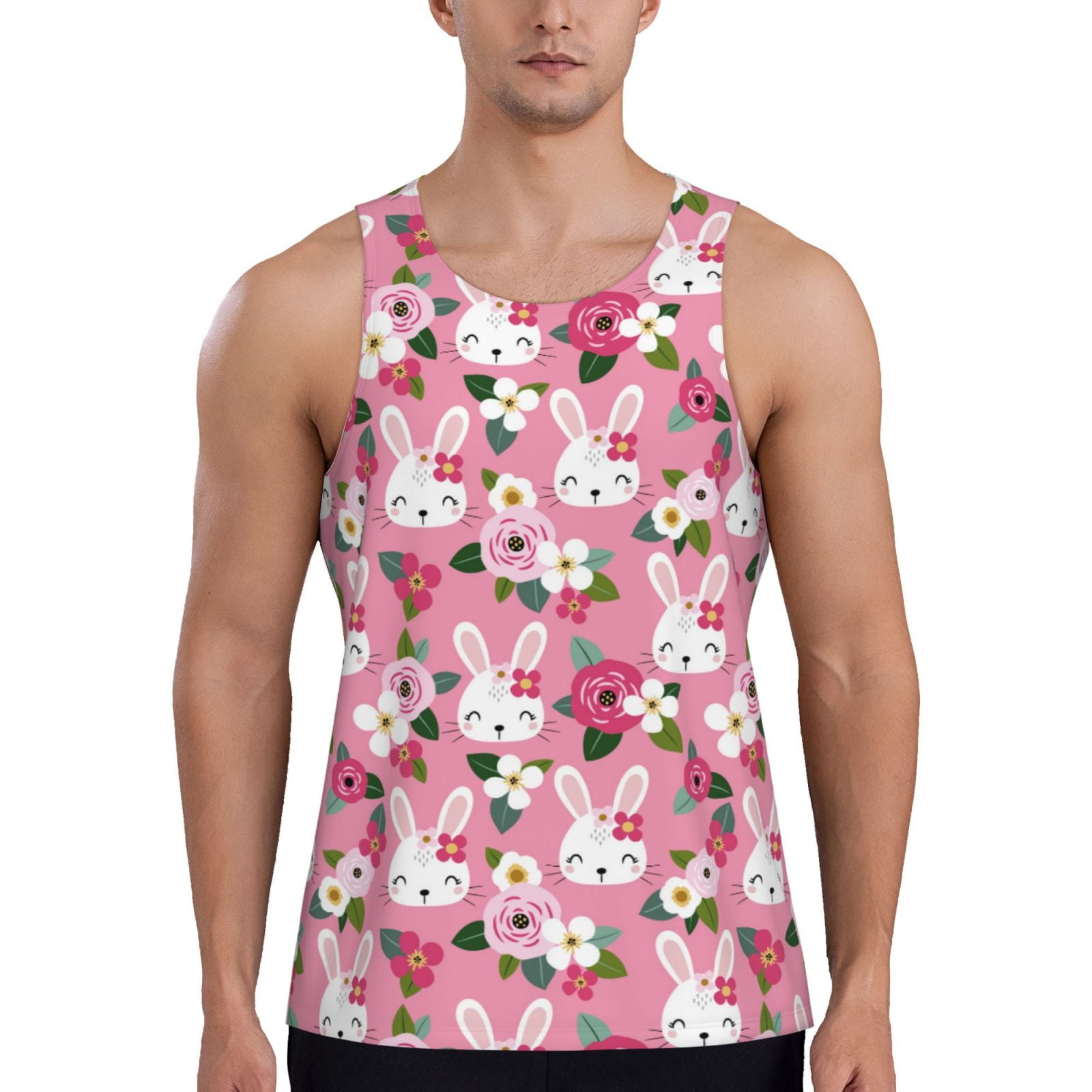 Cauagu Rose Rabbit Print Men's Sleeveless Muscle Shirts,Tank Tops Quick ...
