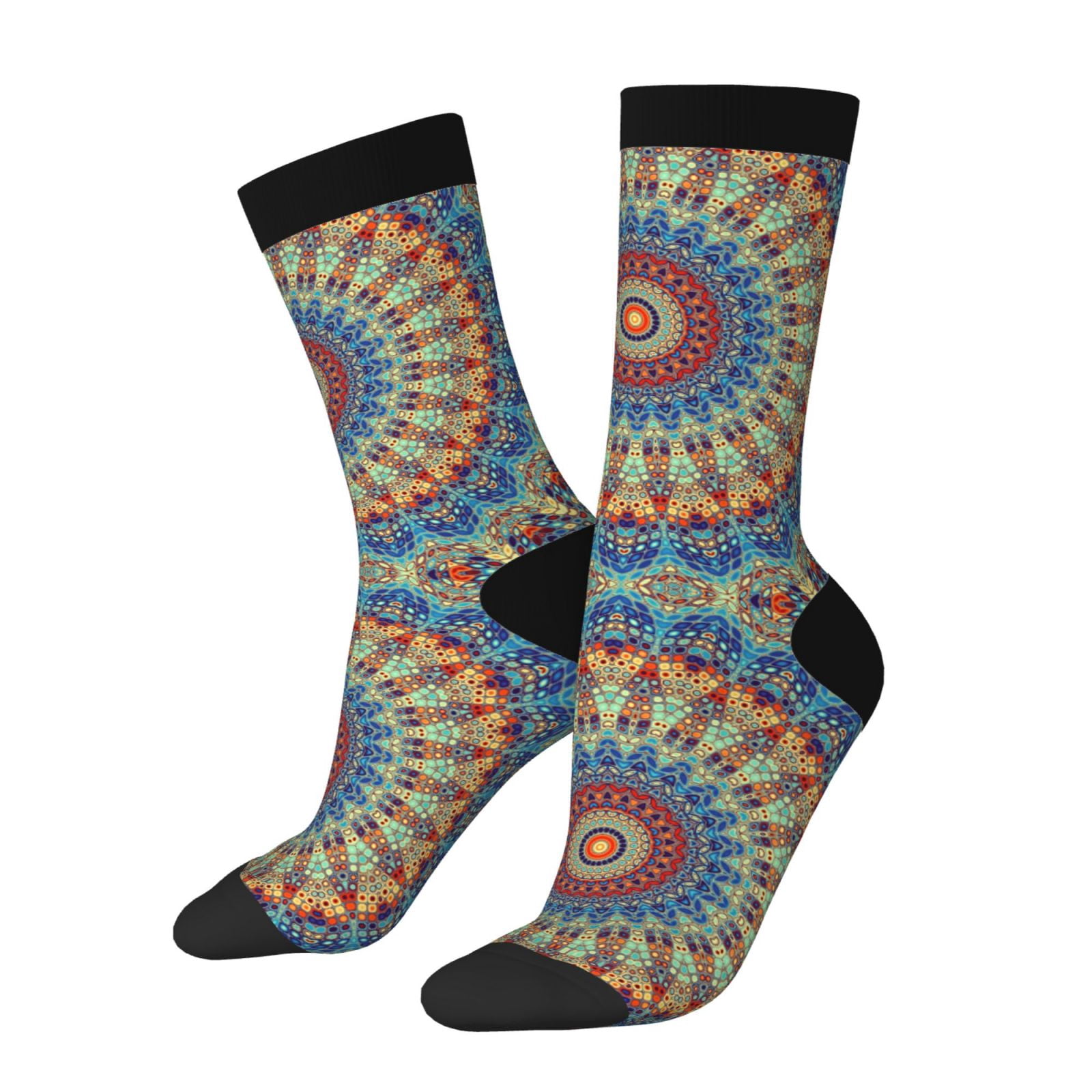 Cauagu Round Mandala Print Crew Socks for Women and Men,Adult Athletic ...
