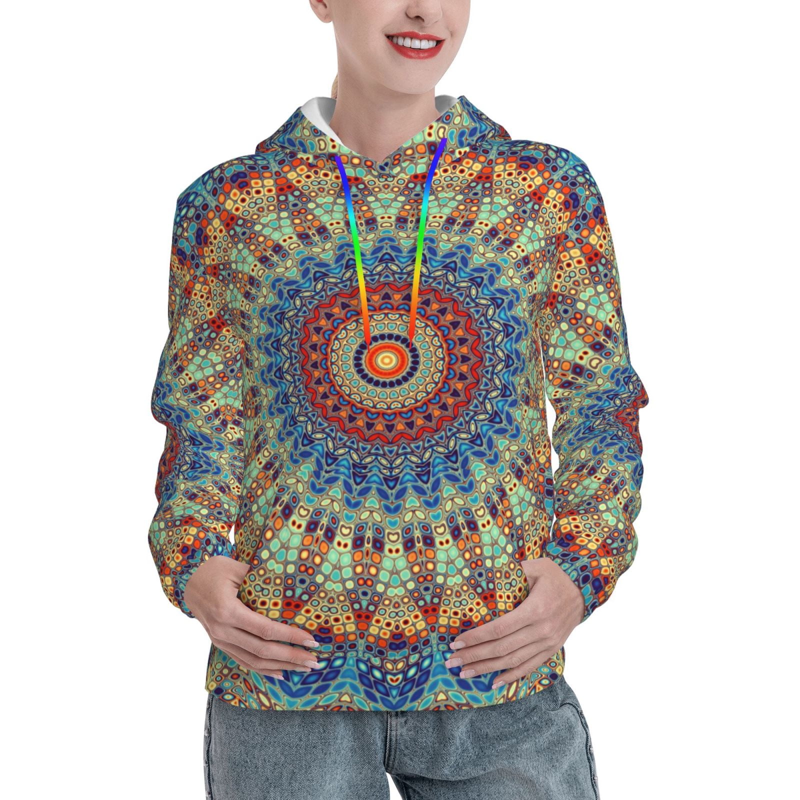 Cauagu Round Mandala for Women's Hooded Sweatshirts Pullover Hoodie for ...