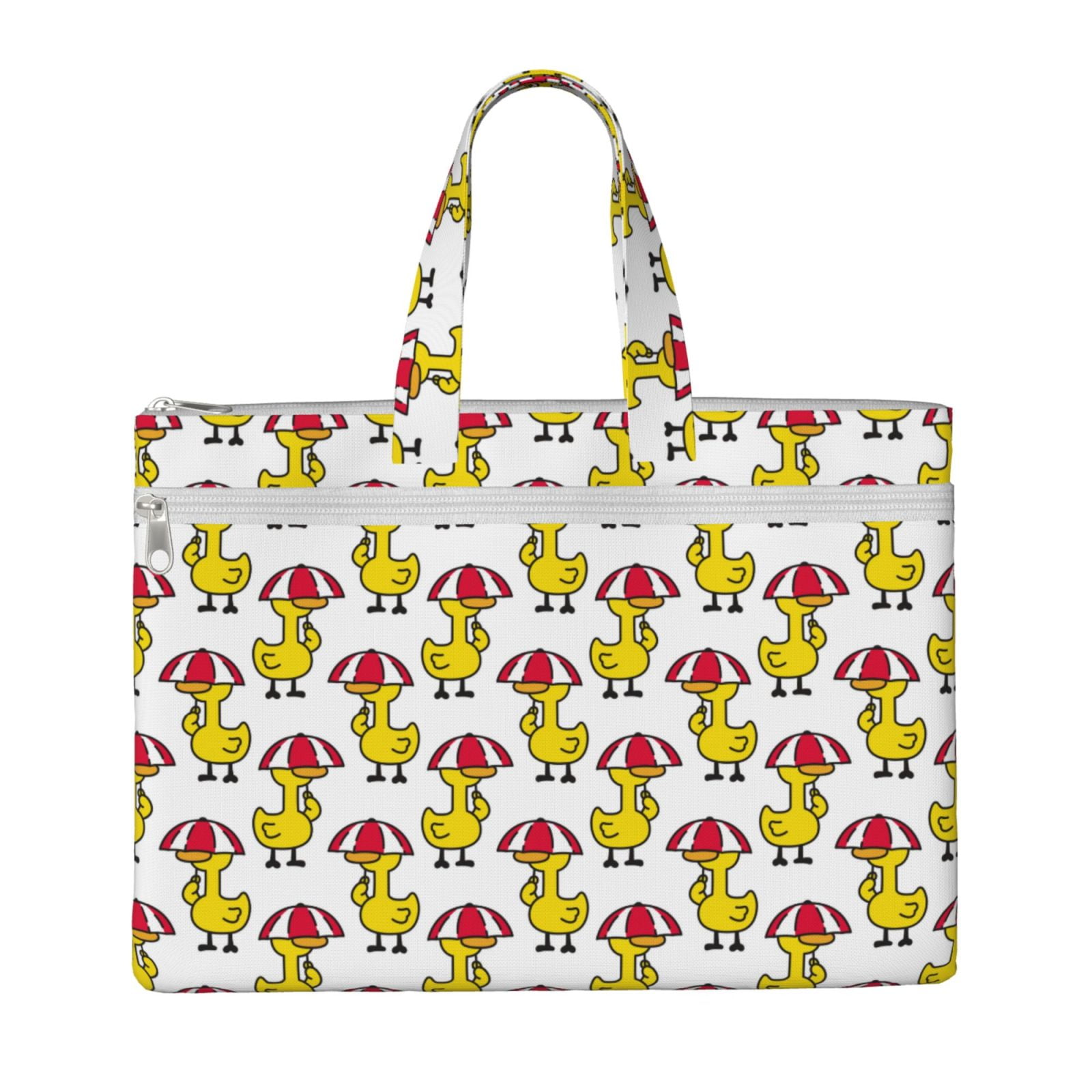 Cauagu Rubber Duck Chicken Bird Pattern Canvas Tote File Bag, Zipper ...