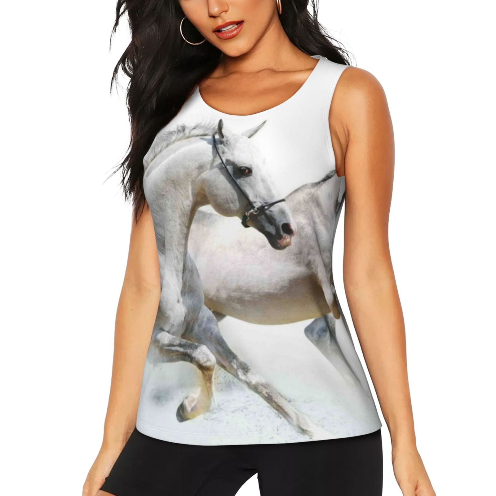 Cauagu Running White Horses for Women's Workout Tank Tops Sleeveless ...