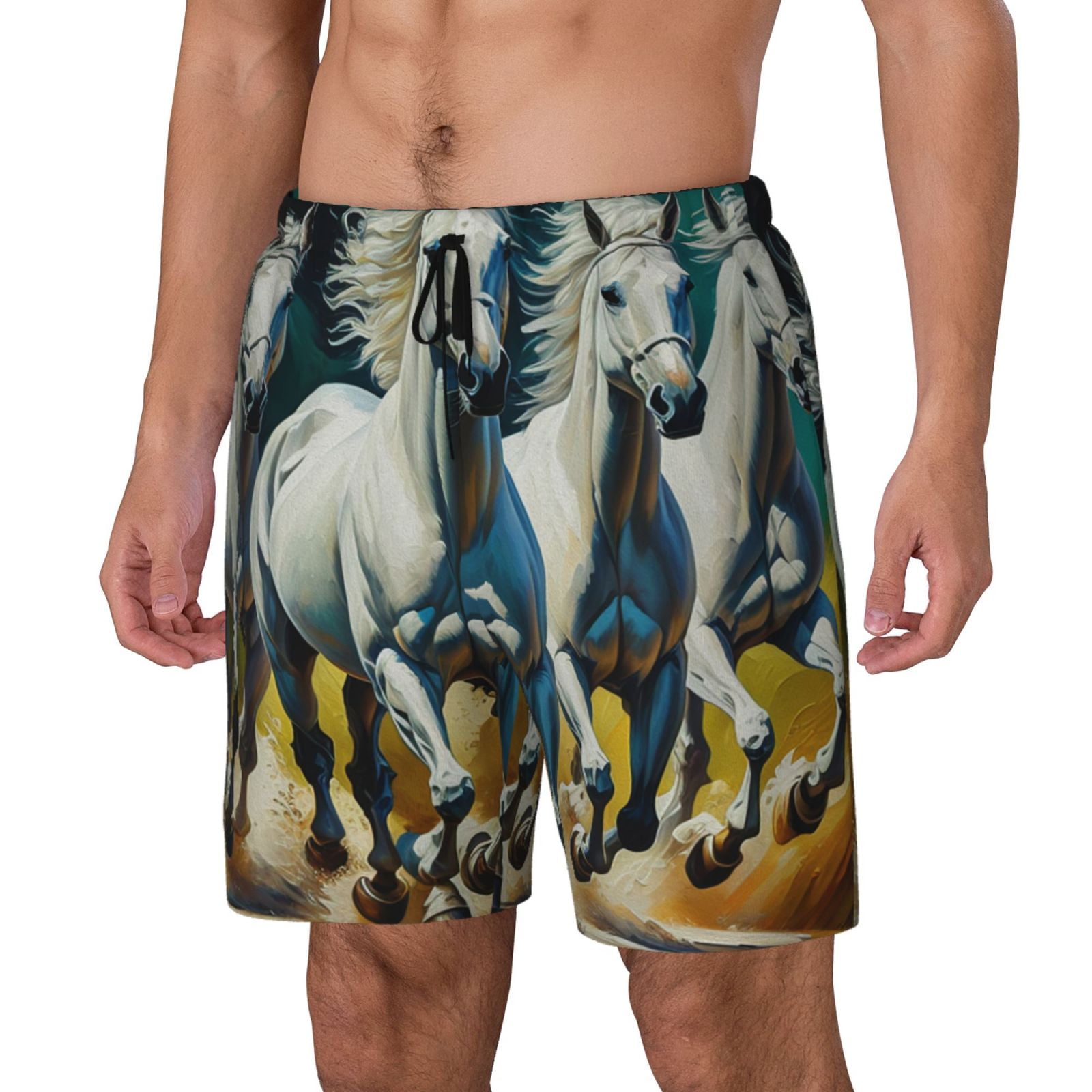 Cauagu Running horses Print Mens Swim Trunks Quick Dry Board Shorts ...