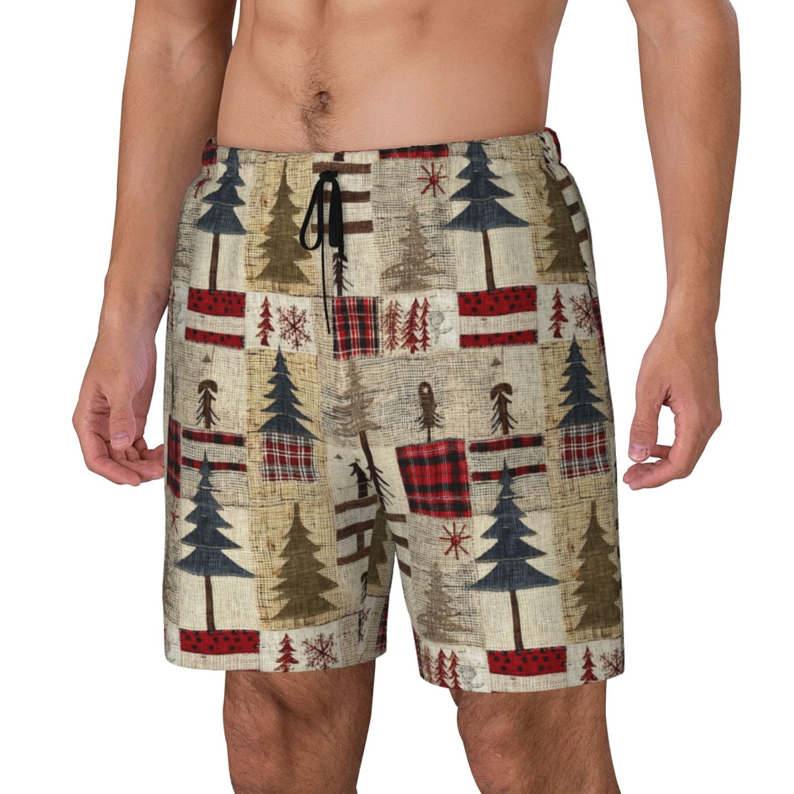 Cauagu Rustic Plaid Forest Lodge Print Mens Swim Trunks Quick Dry Board ...