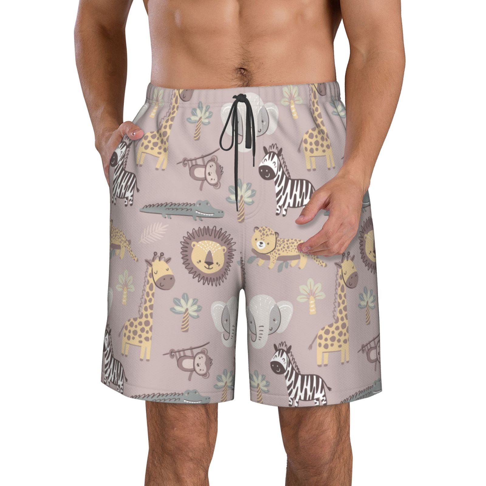 Cauagu Safari Animals Print Men's Swim Trunks,Hawaiian Bathing Suit ...