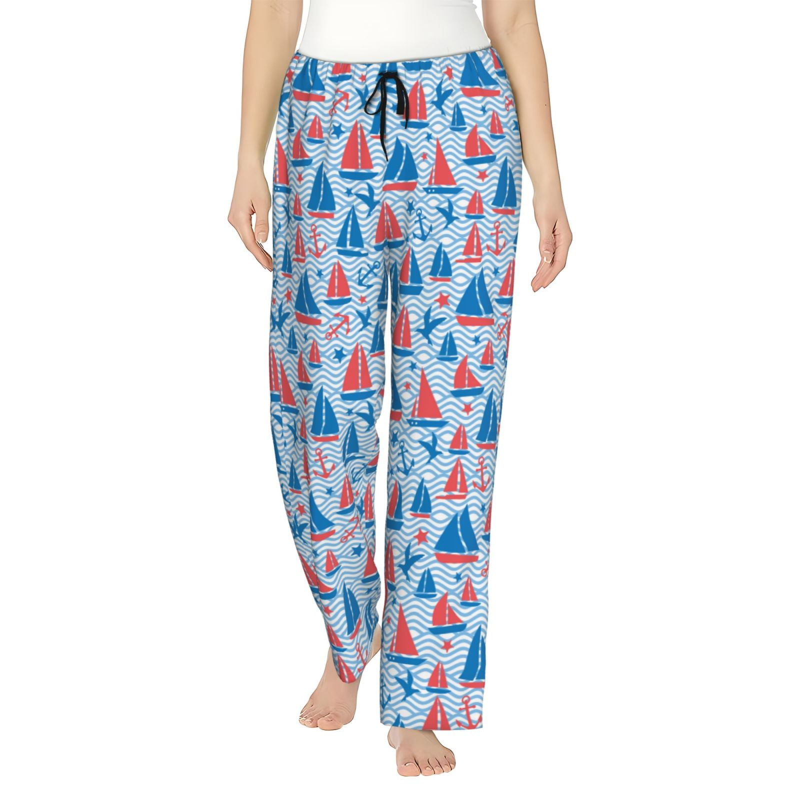 Cauagu Sailboats On A Waves Pajama Pants for Women Loose Fit Wide Leg ...