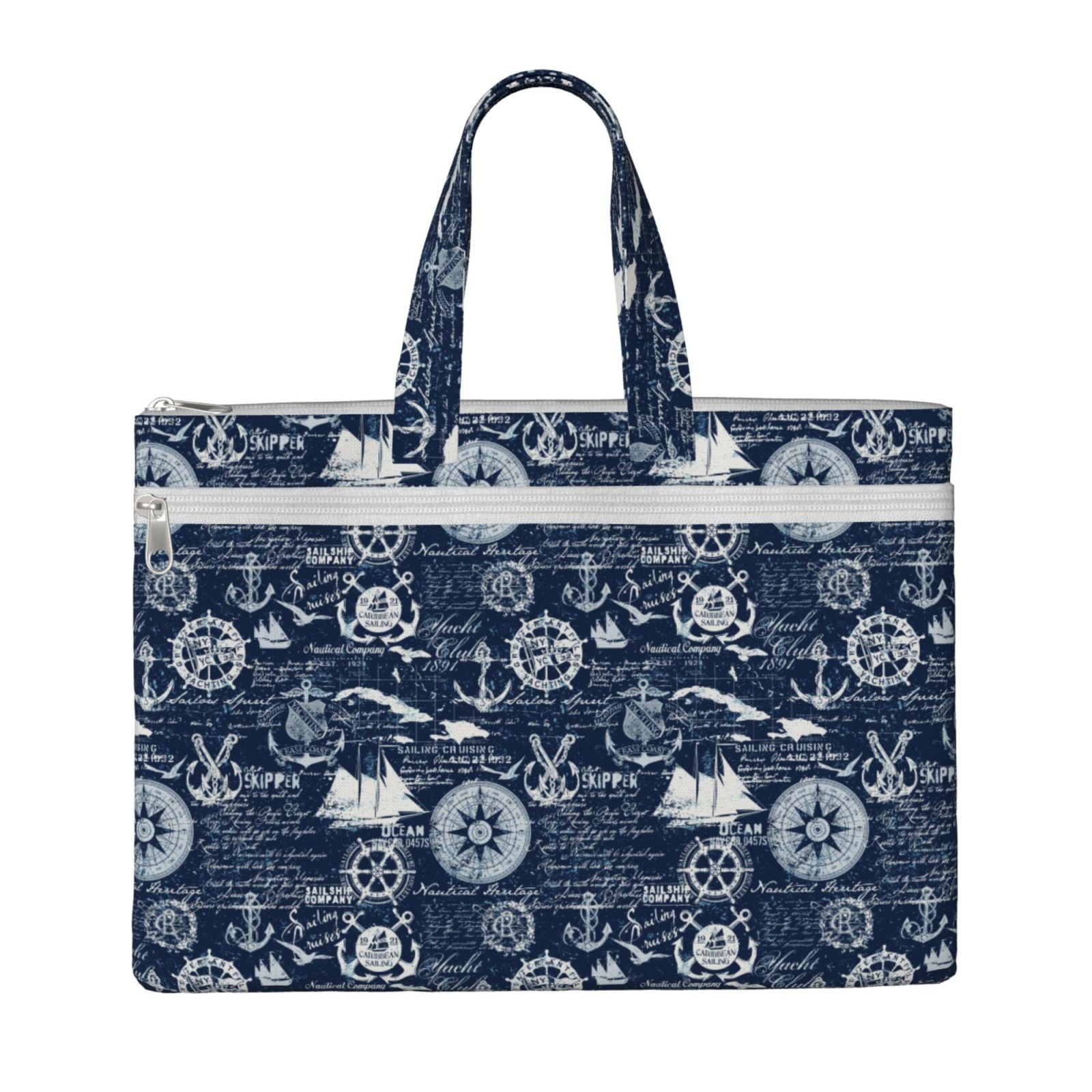 Cauagu Sailing Cruises Nautical Pattern Canvas Tote File Bag, Zipper ...